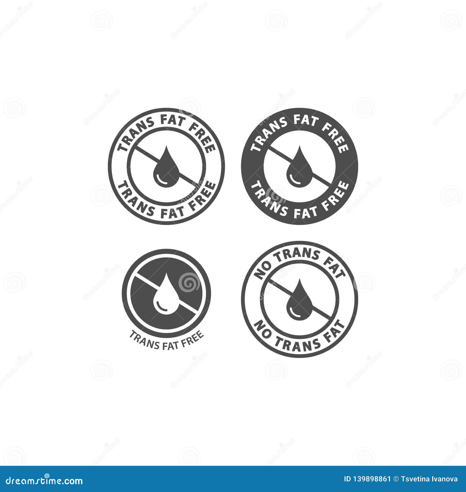 Trans Fat Free Black Vector Circle Sticker Set. No Trans Fats ...