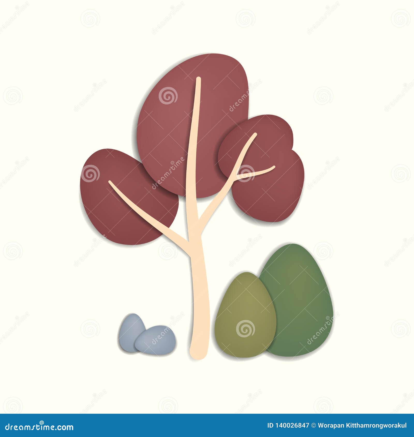 Red Trees and Small Shrubs Paper Cut Style Stock Illustration ...