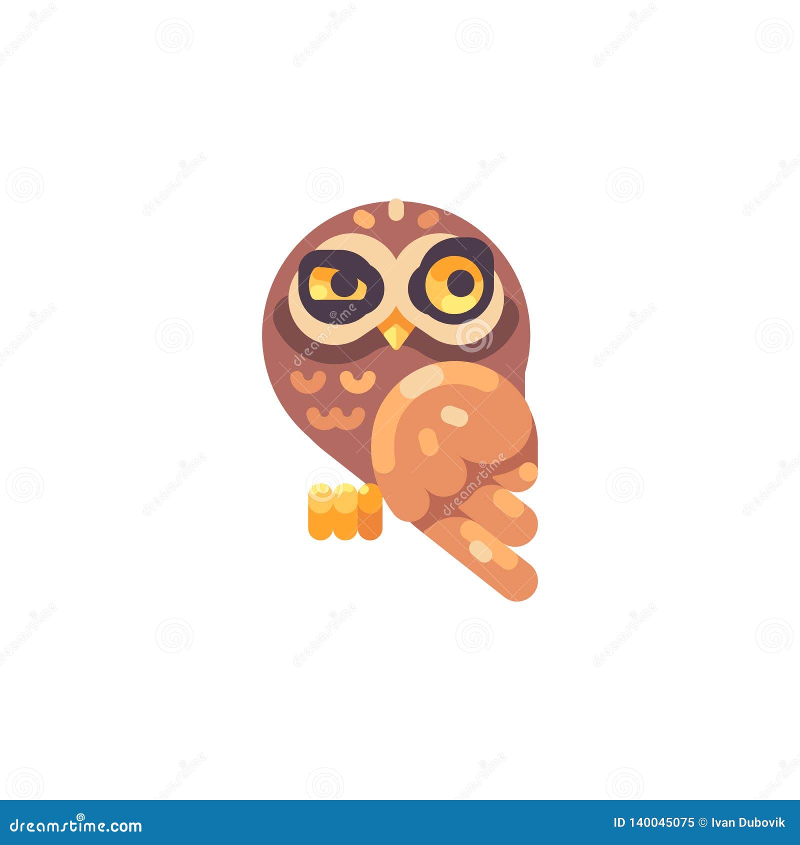 Funny Suspicious Little Brown Owl Flat Icon Stock Vector - Illustration ...