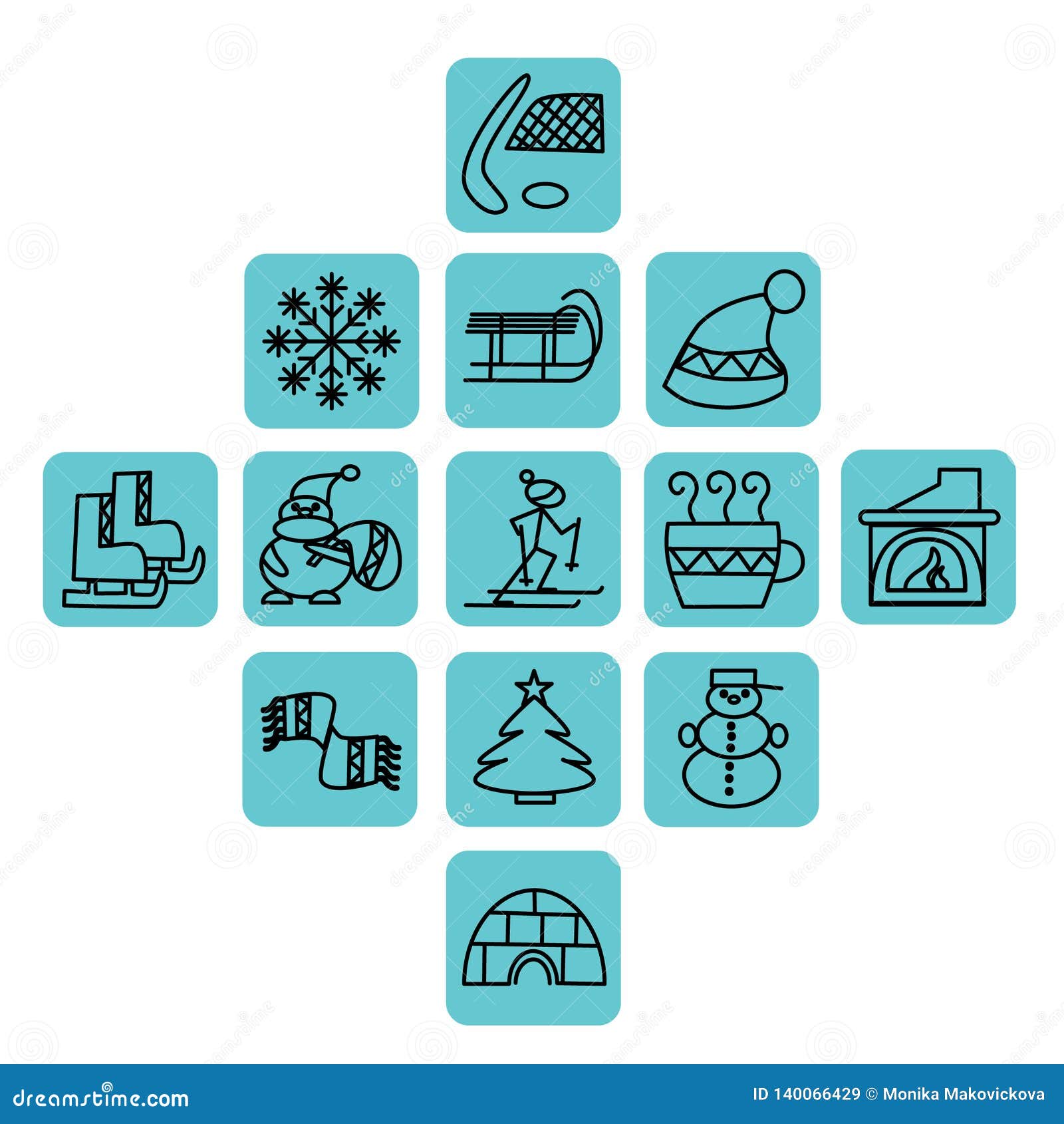 Winter Icons in Blue Squares Stock Illustration - Illustration of snow ...