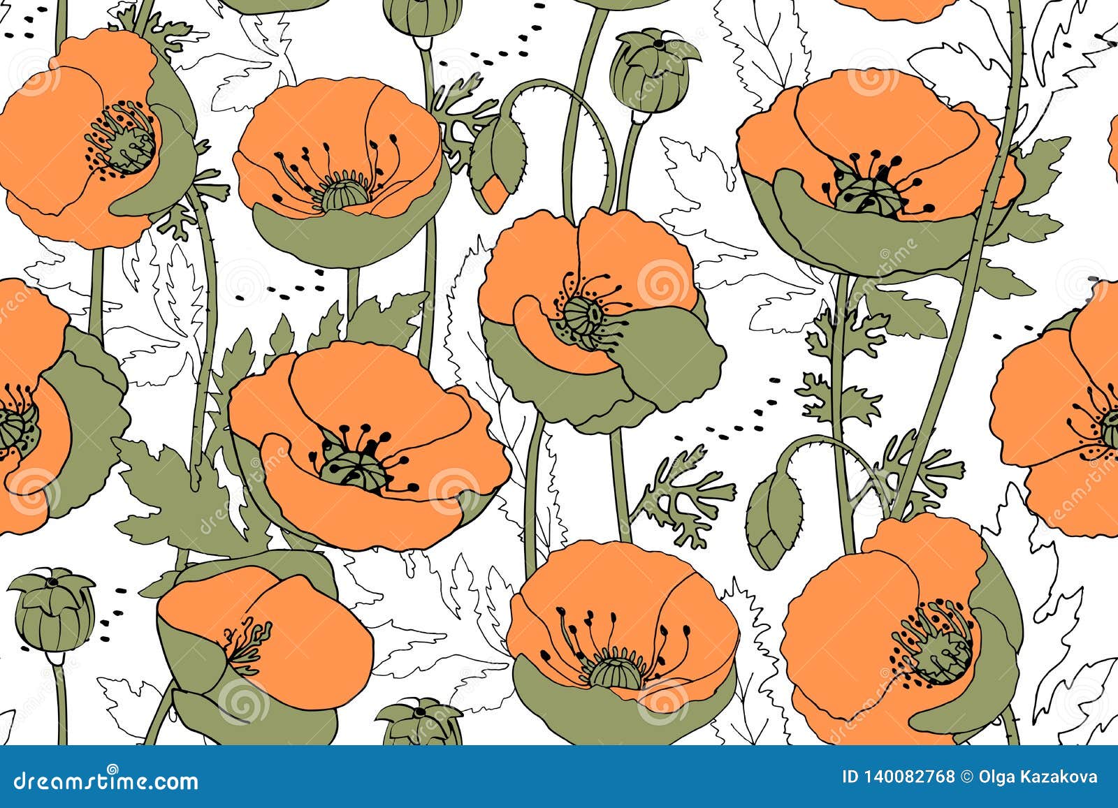 Art poppy pattern stock vector. Illustration of papaver - 140082768