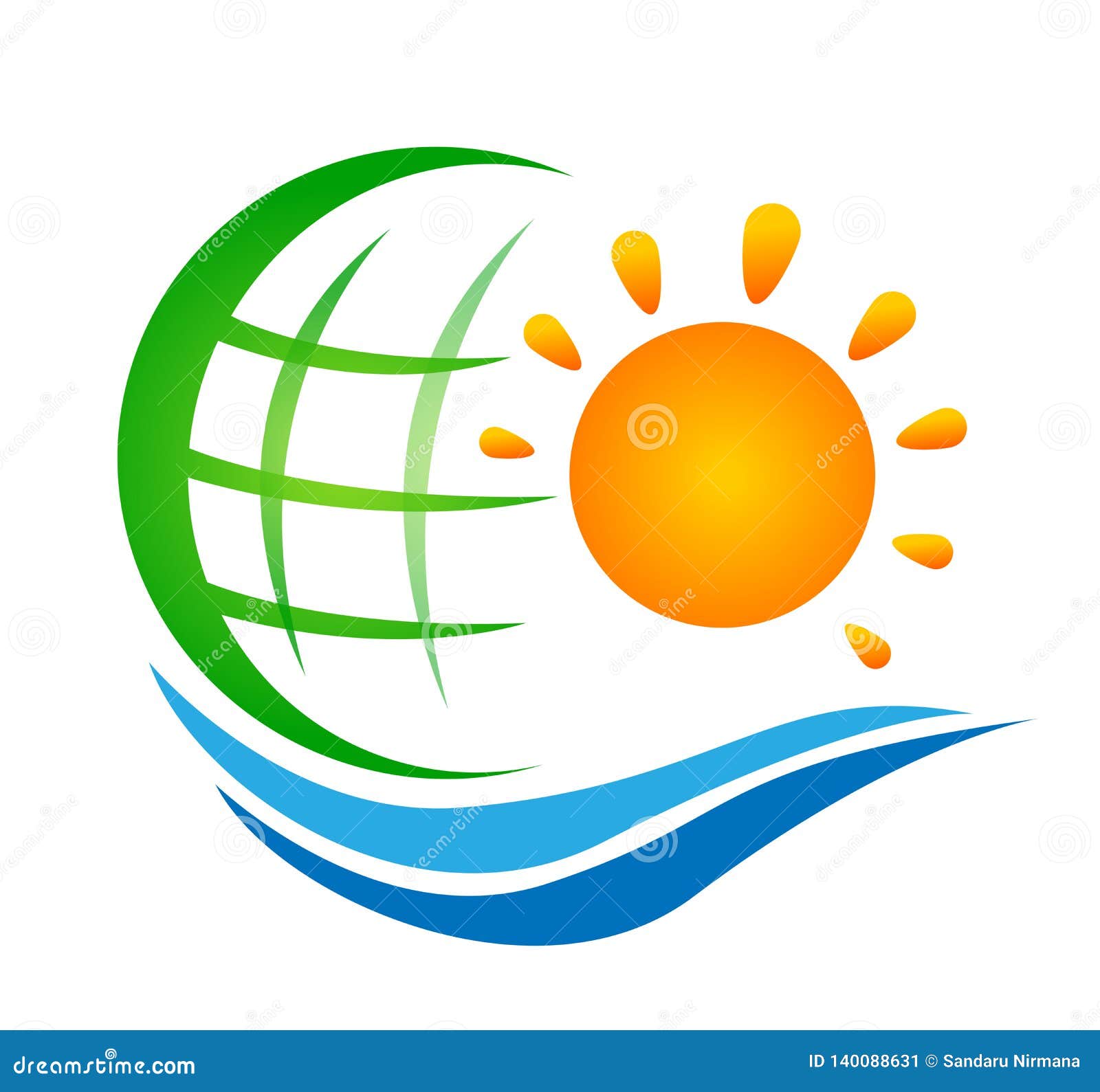 Globe World Green Sun and Sea Water Wave Logo Concept Symbol Icon ...