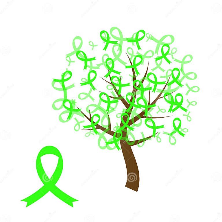 Green Awareness Ribbons Tree. Stock Illustration - Illustration of ...