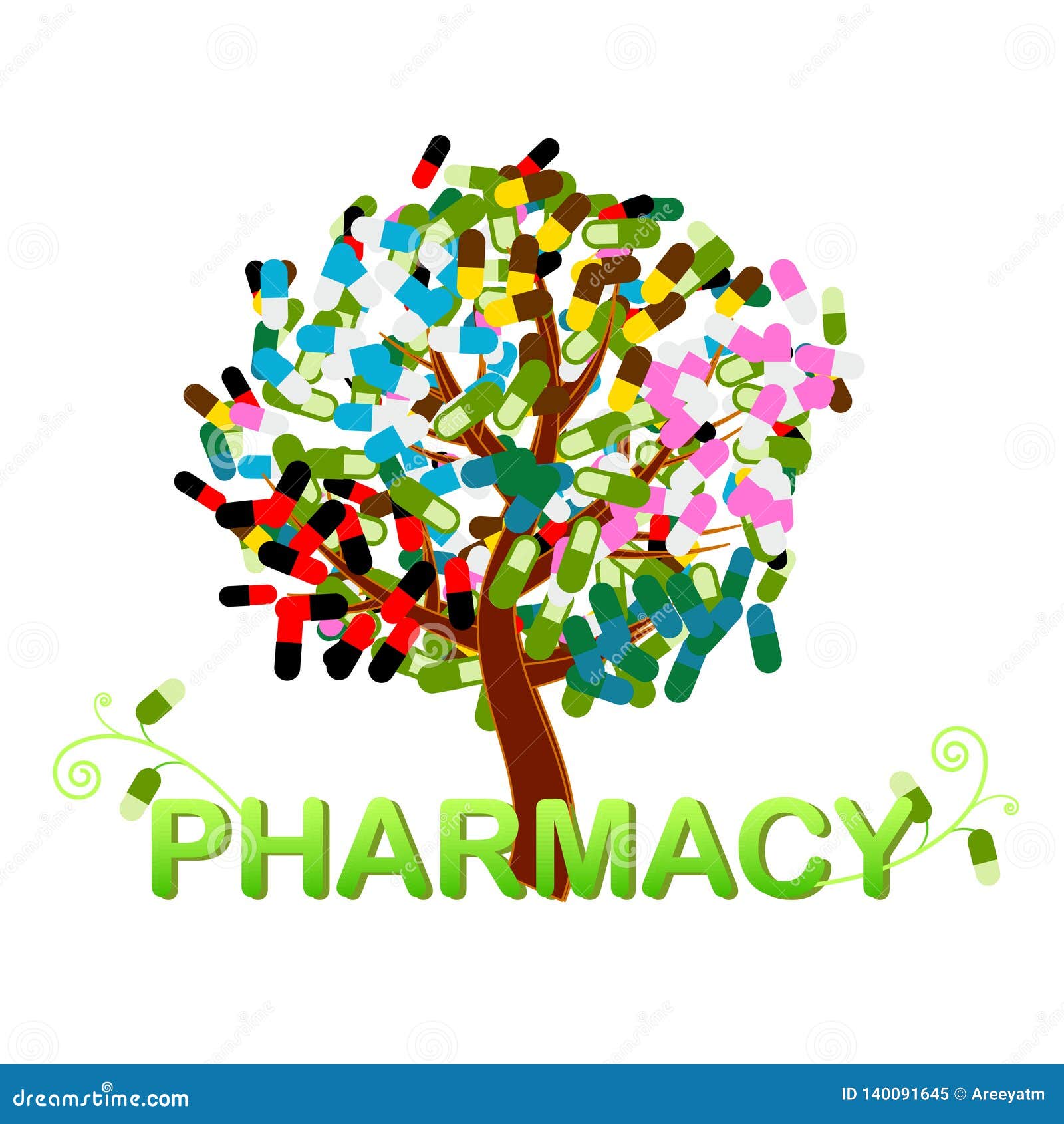 Medicine Tree and Green Pharmacy Concept. Stock Illustration ...