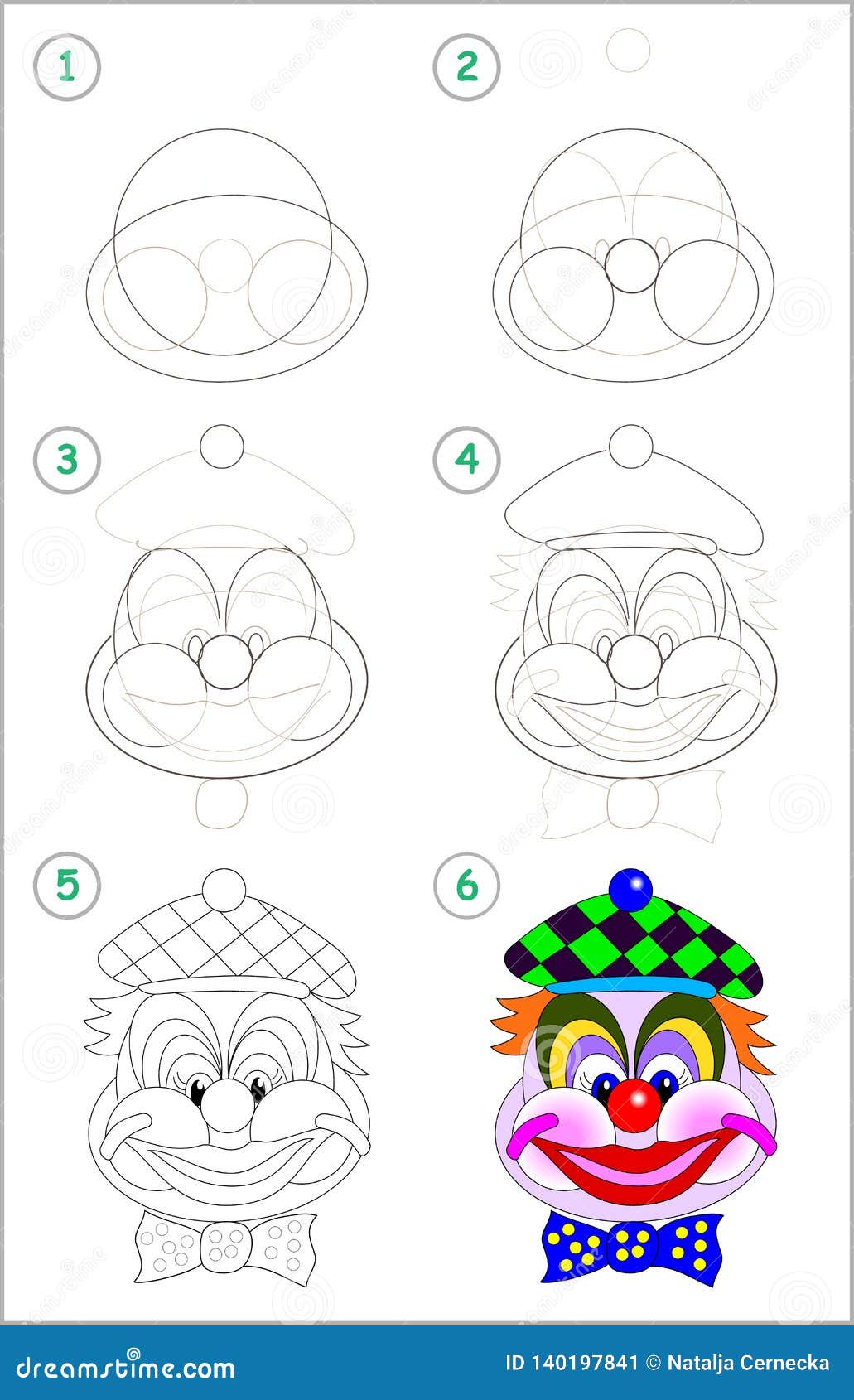 Page Shows How To Learn Step by Step To Draw Cute Head of Toy Smiling ...