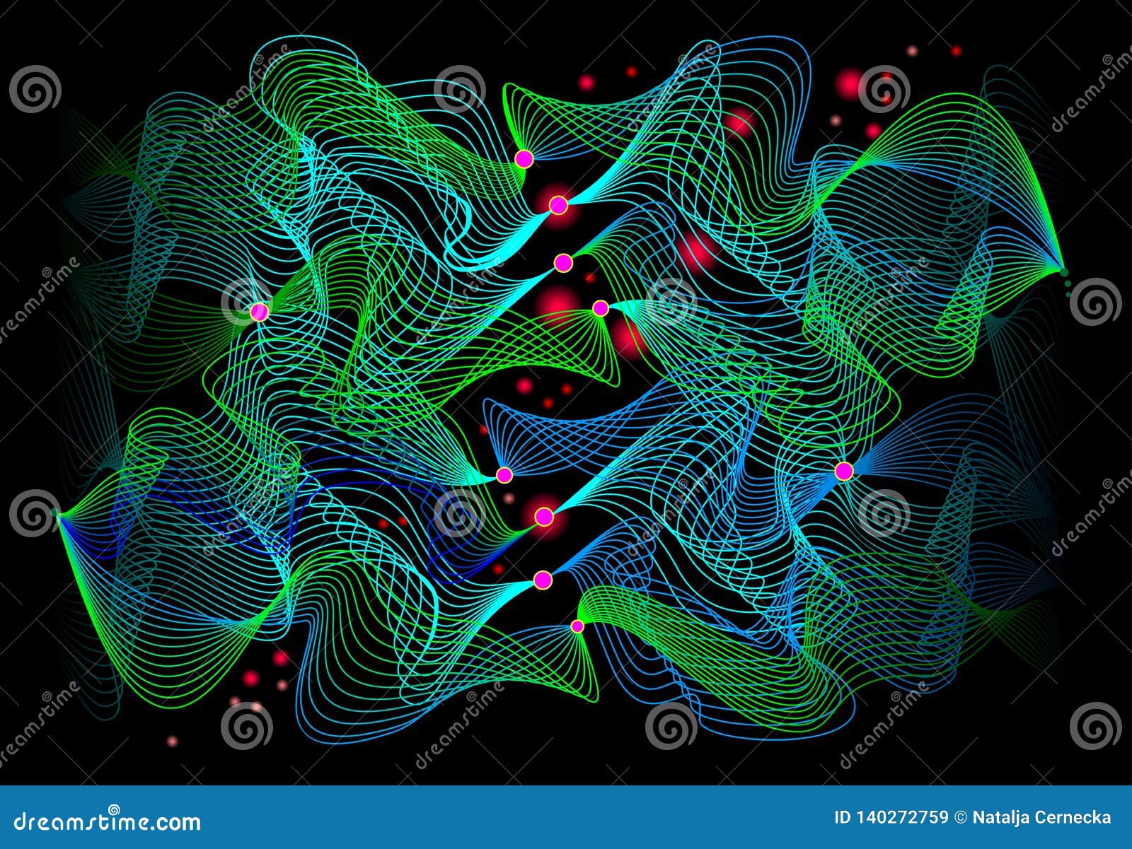 Neuron Waves on Black Background. Stylized Artificial Intellect ...