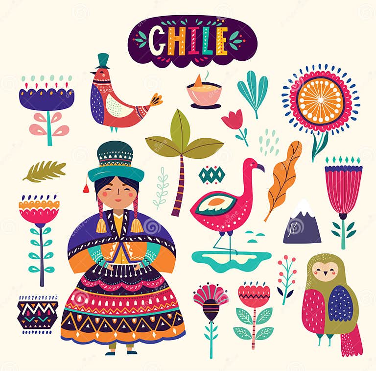 Collection of Chile`s Symbols. Stock Vector - Illustration of ...