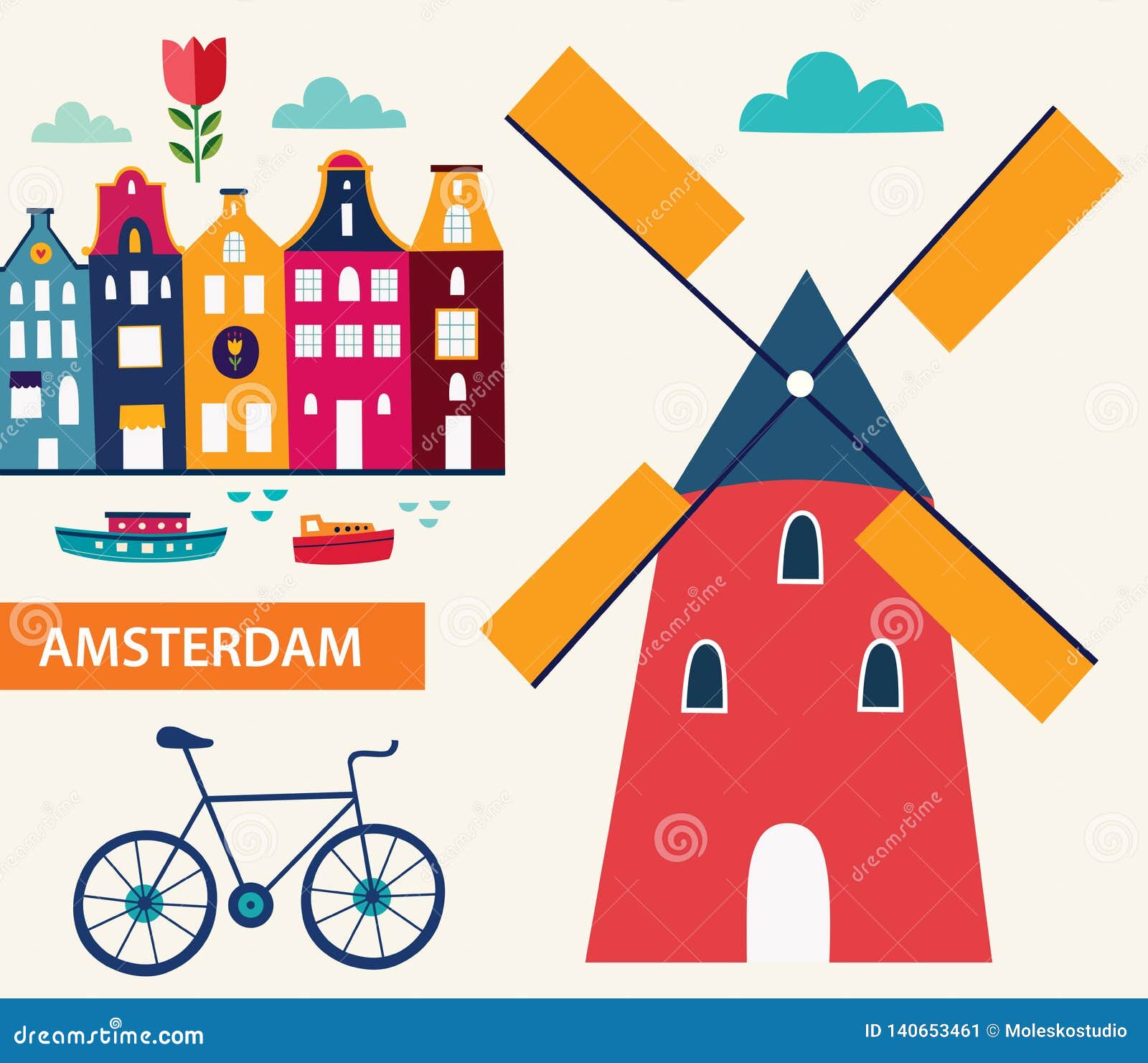 Symbols of Amsterdam stock vector. Illustration of national - 140653461