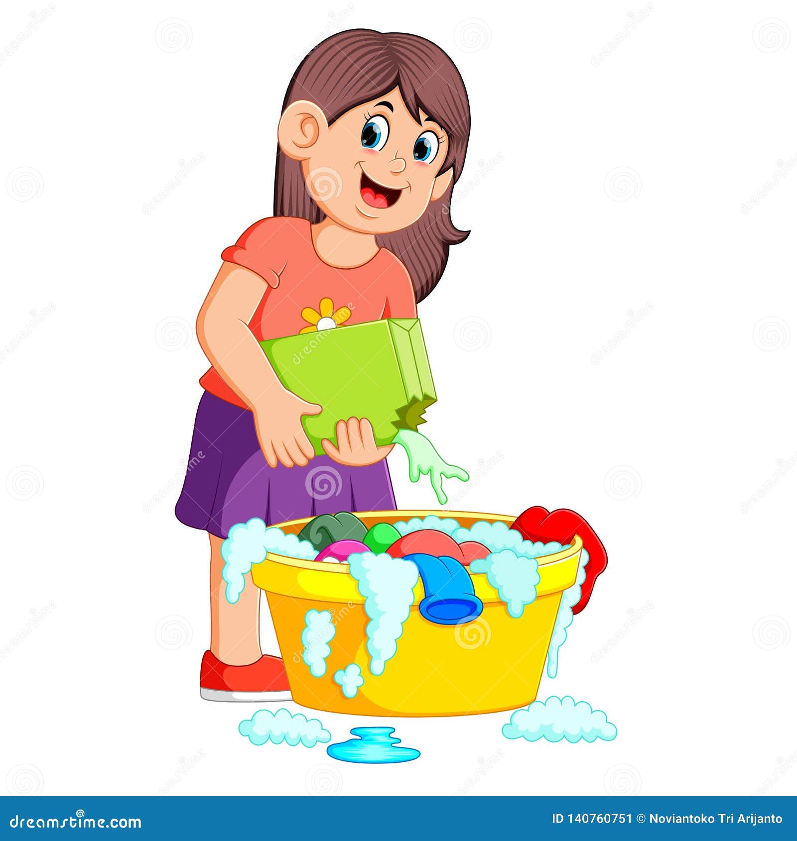 Female Washing Clothes In Basin With Detergent Cartoon Vector ...