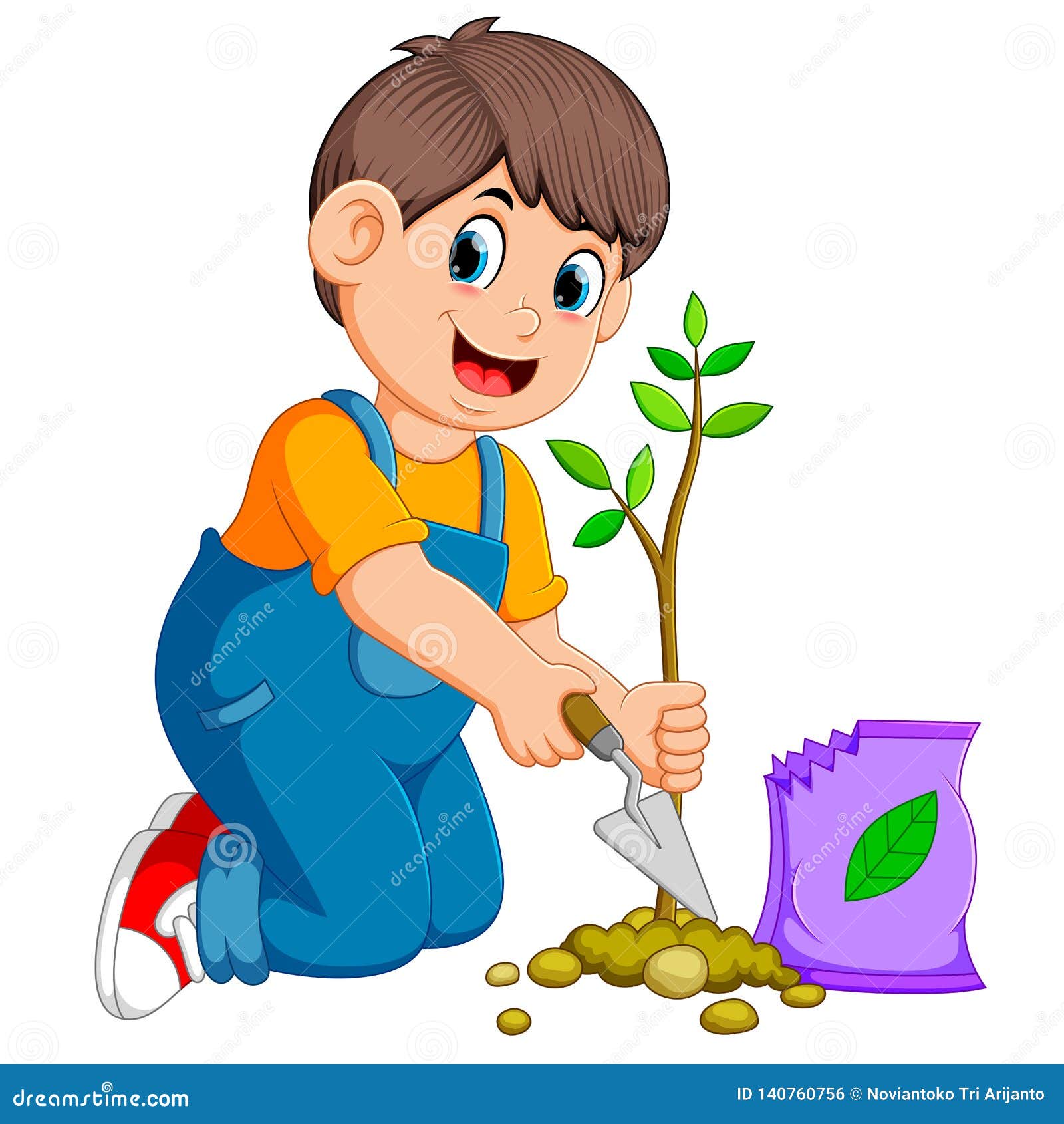 A Boy Planting a Green Young Plant with Fertilizer Stock Vector ...
