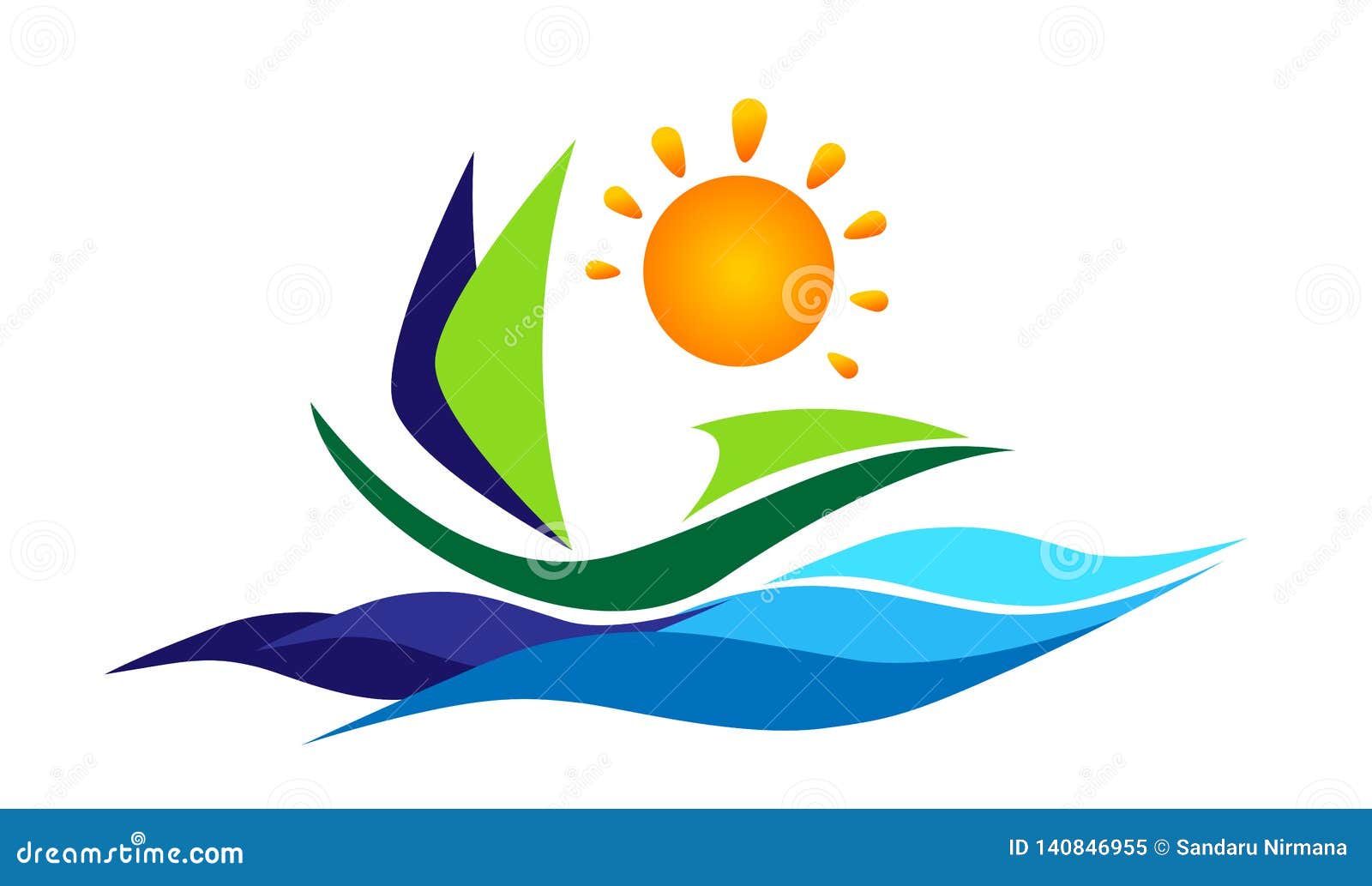 Boat Ship Sun Sea Water Wave Logo Icon Vector Illustrations on White ...