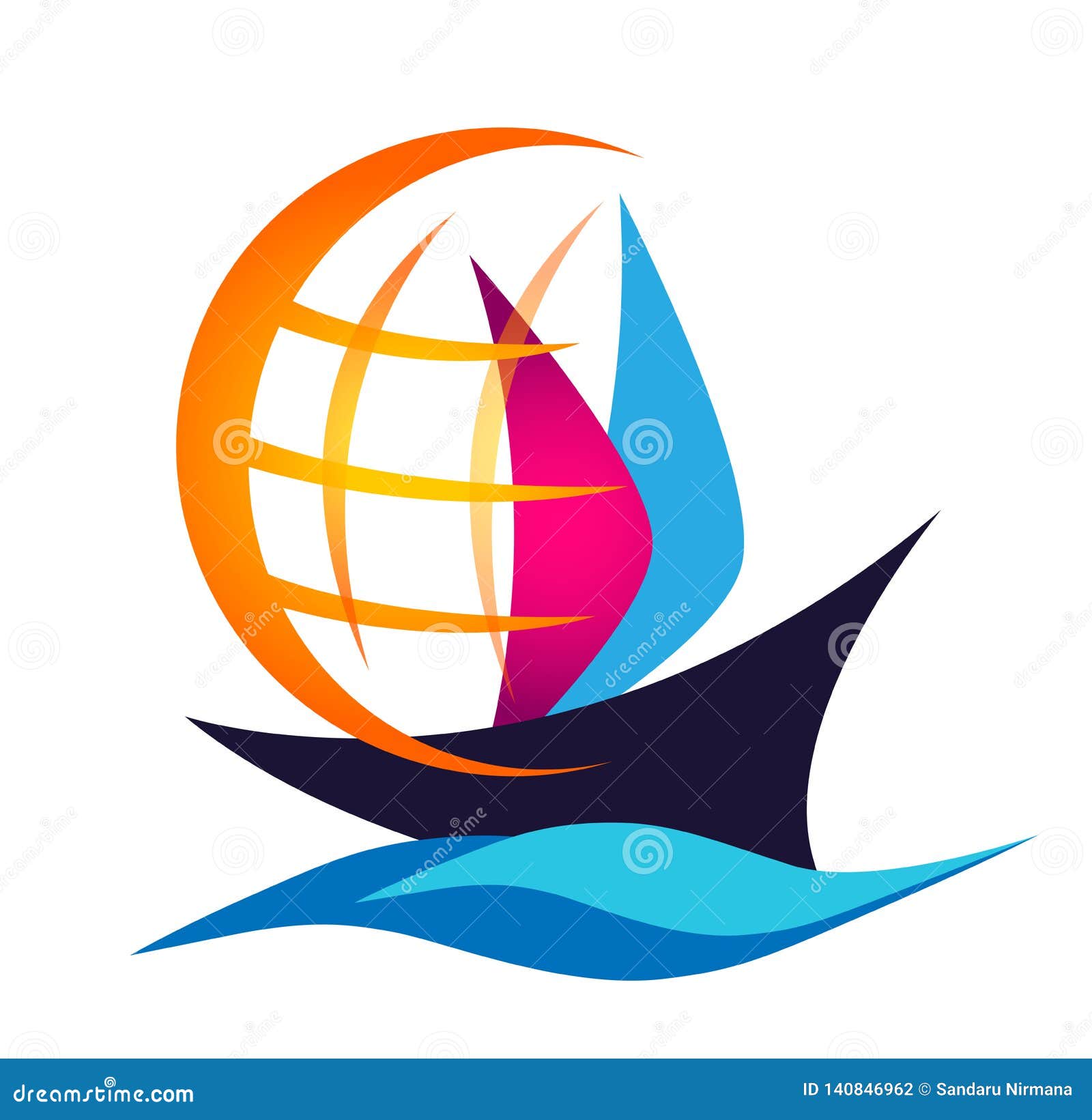 Globe World Boat Ship Sea Water Wave Logo Icon Vector Illustrations on ...