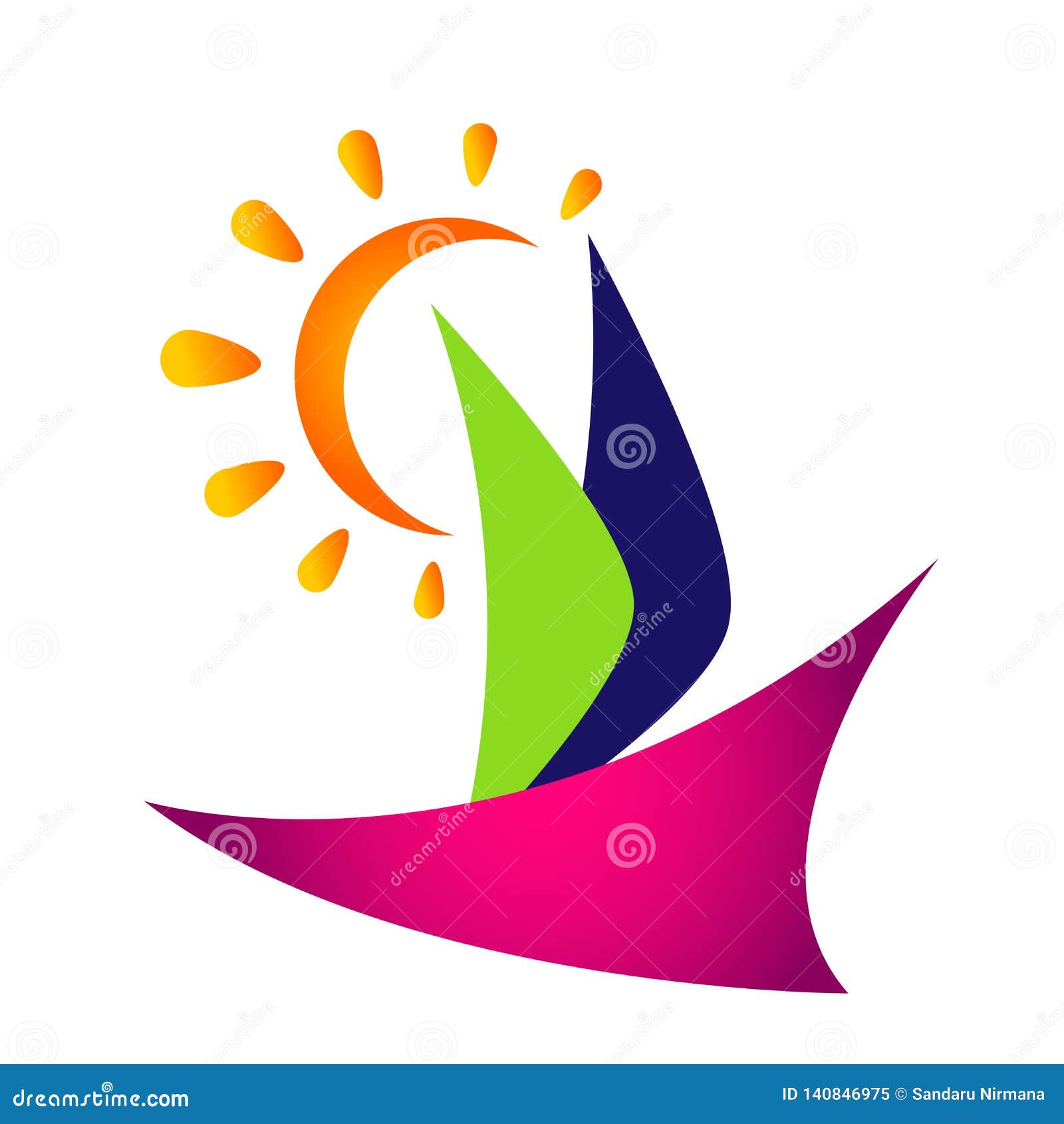 Boat Ship Sun Sea Water Wave Logo Icon Vector Illustrations on White ...