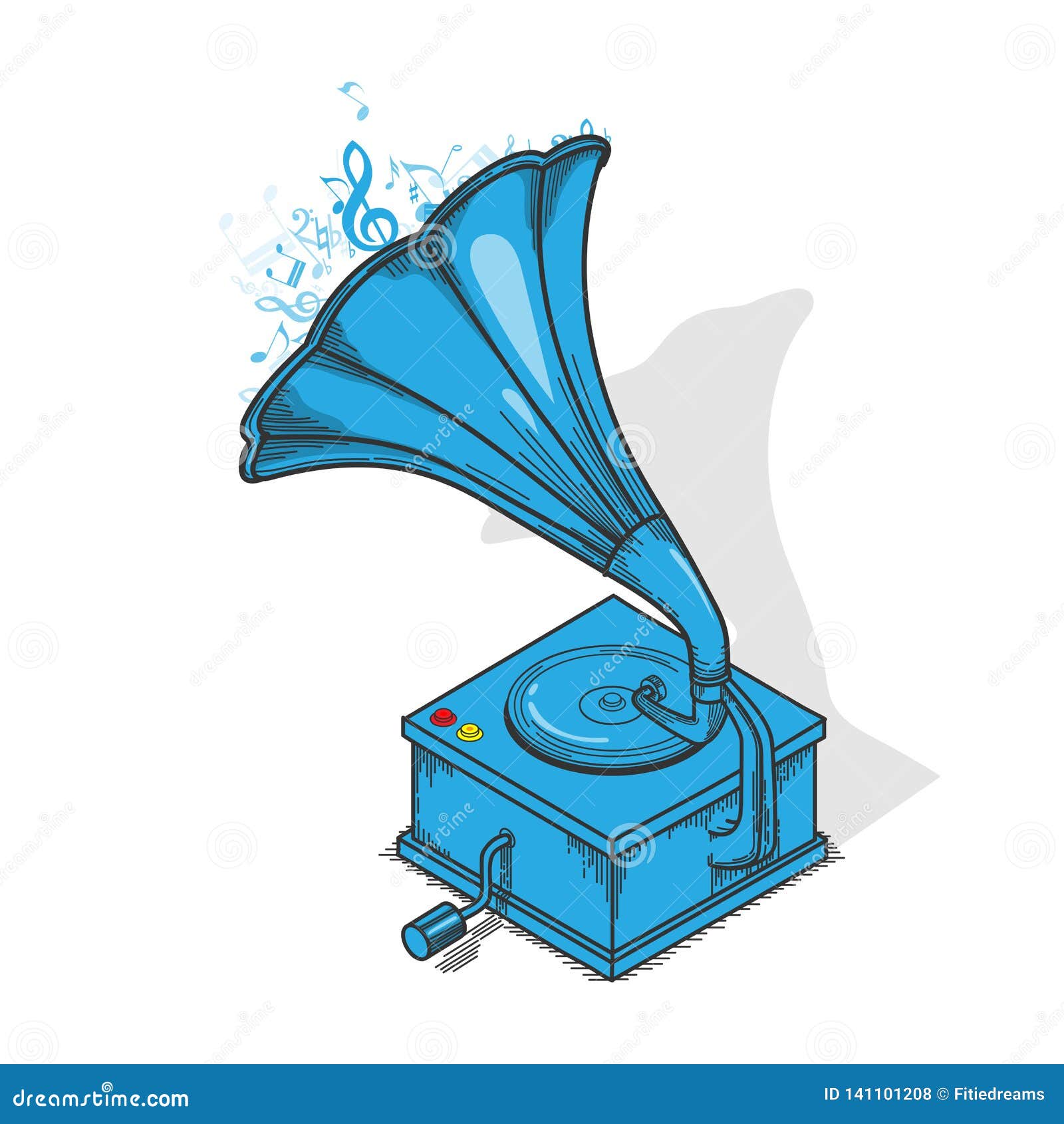 Blue Vintage Gramophone Isolated On White.Vector Outline Illustration ...