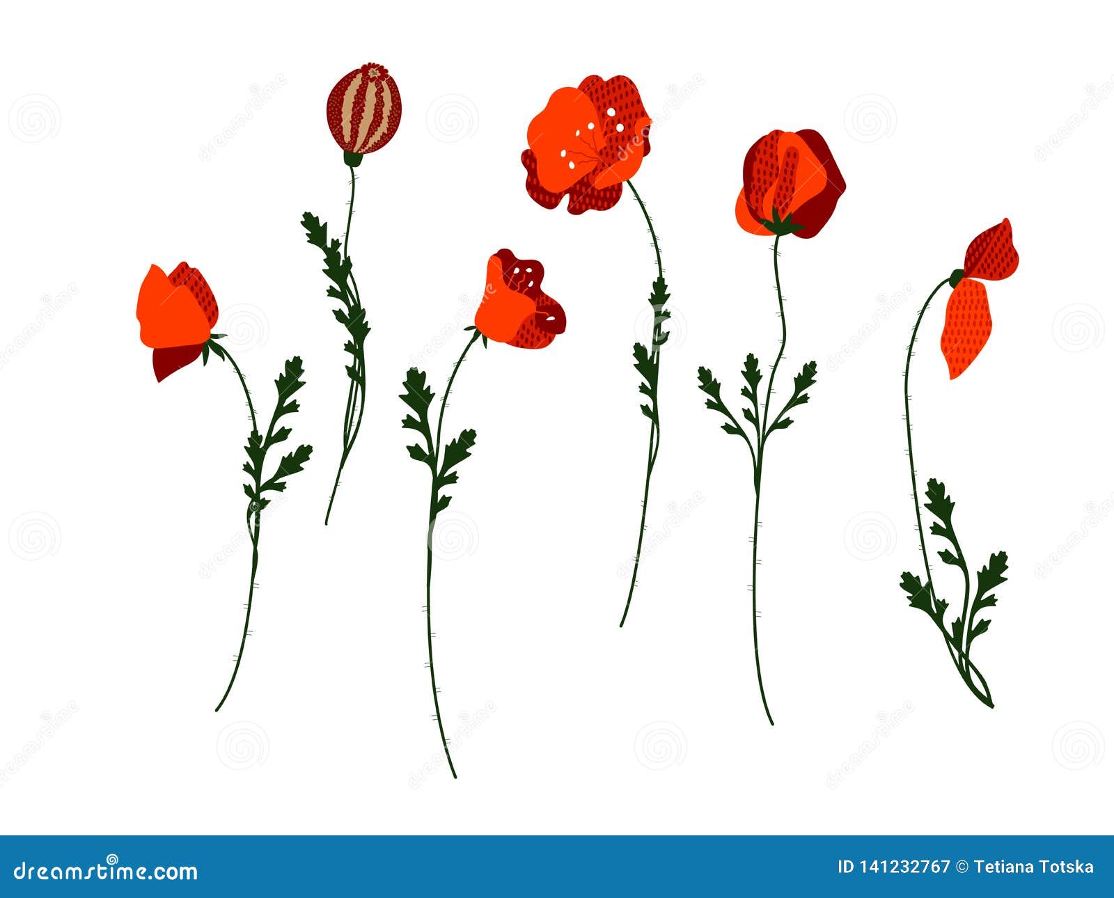 Vintage Poppy Set Wedding Flowers Bundle Flower Collection Of