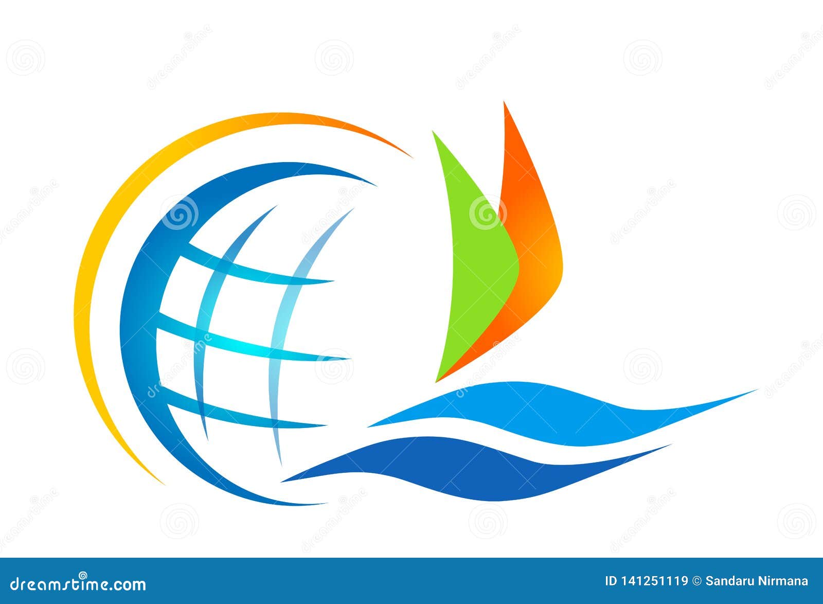 Globe World Boat Ship Sun Sea Water Wave Logo Icon Vector Illustrations ...