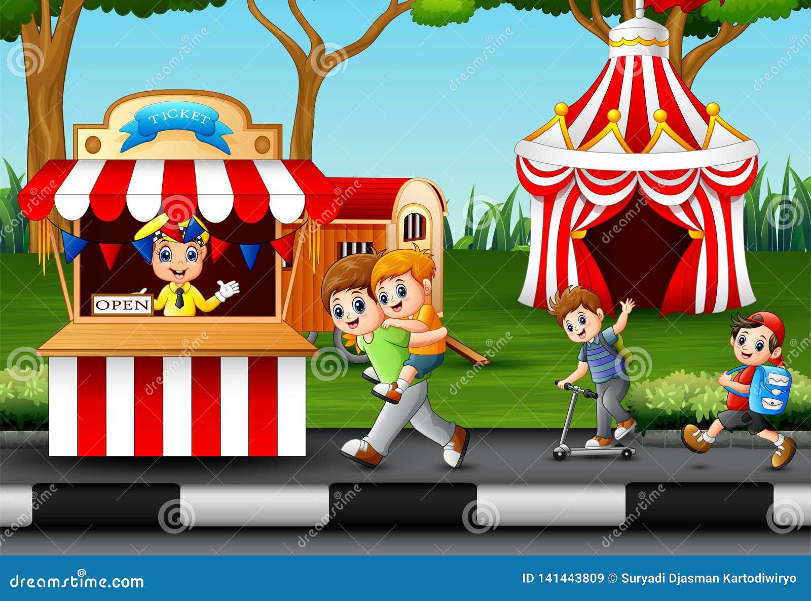 Happy Children and People Worker at Amusement Park Stock Vector ...