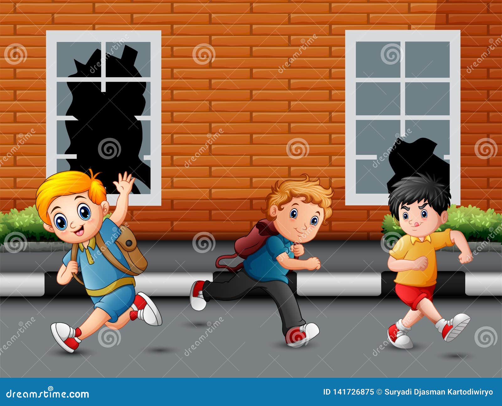 Happy Children Running and Laughing on the Road Stock Vector ...