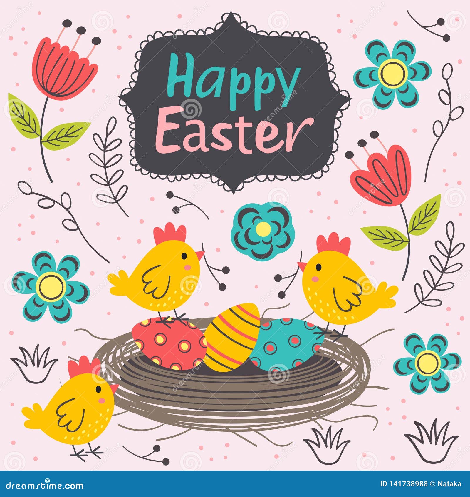 Easter Card with Cute Chicken Stock Vector - Illustration of nature ...