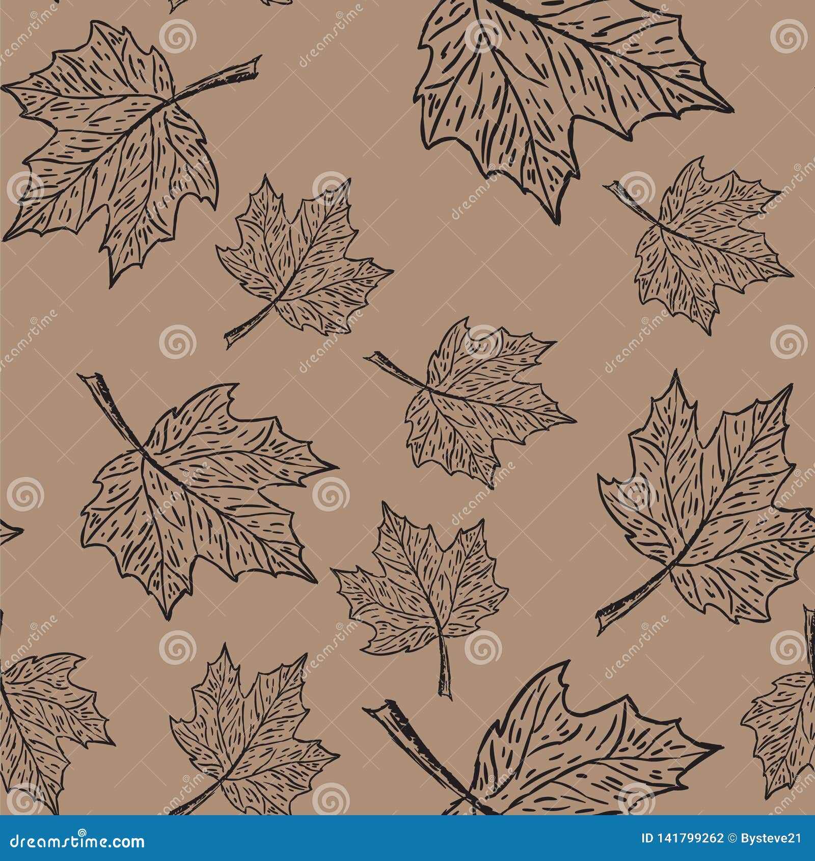 Seamless Autumn Leaves Pattern Brown Background Stock Vector ...