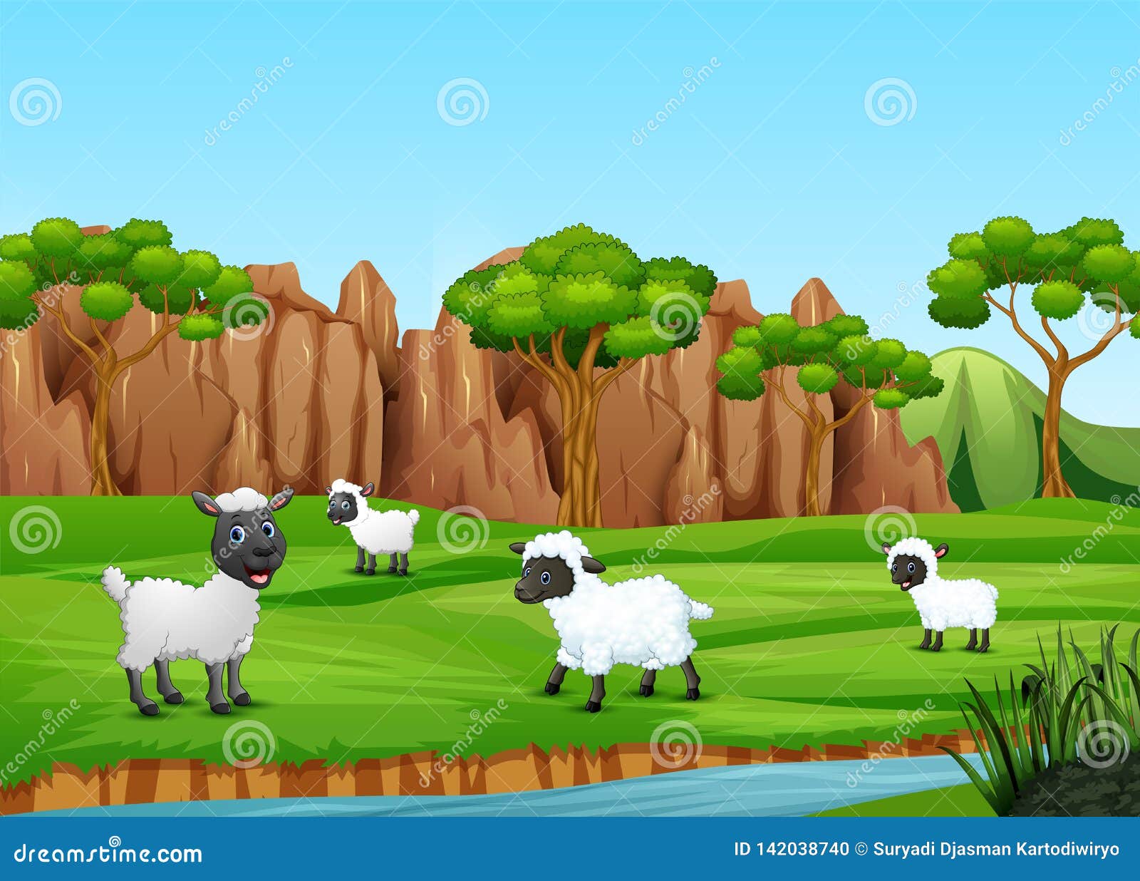 A Group of Sheep Playing in the Field Stock Vector - Illustration of ...