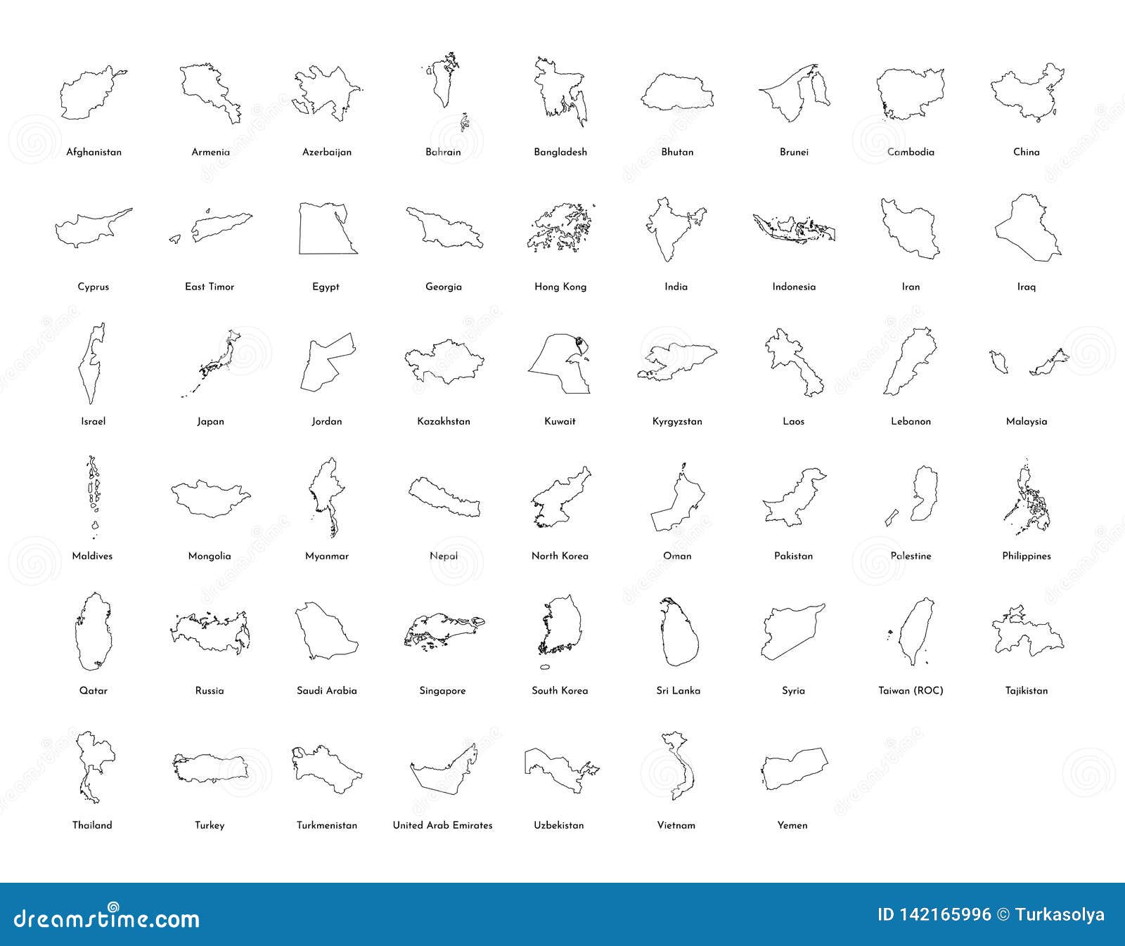 Vector Illustration Set with Simplified Maps of All Asian States ...