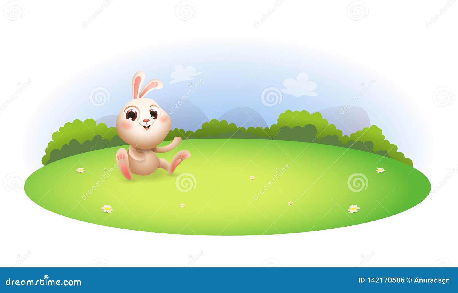 Cute Bunny Sitting on Green Grass - Spring Landscape Isolated on White ...