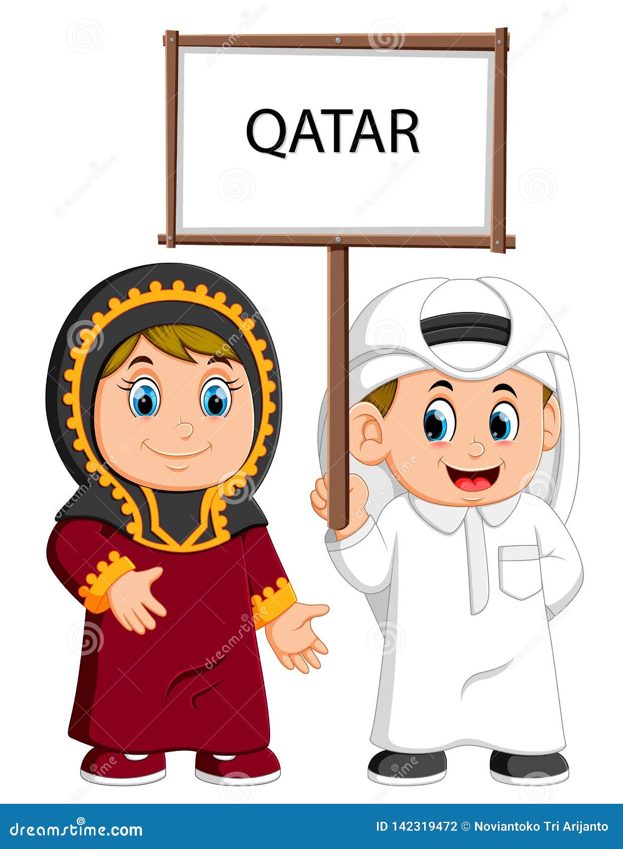 Cartoon Qatar Couple Wearing Traditional Costumes Vector Illustration ...