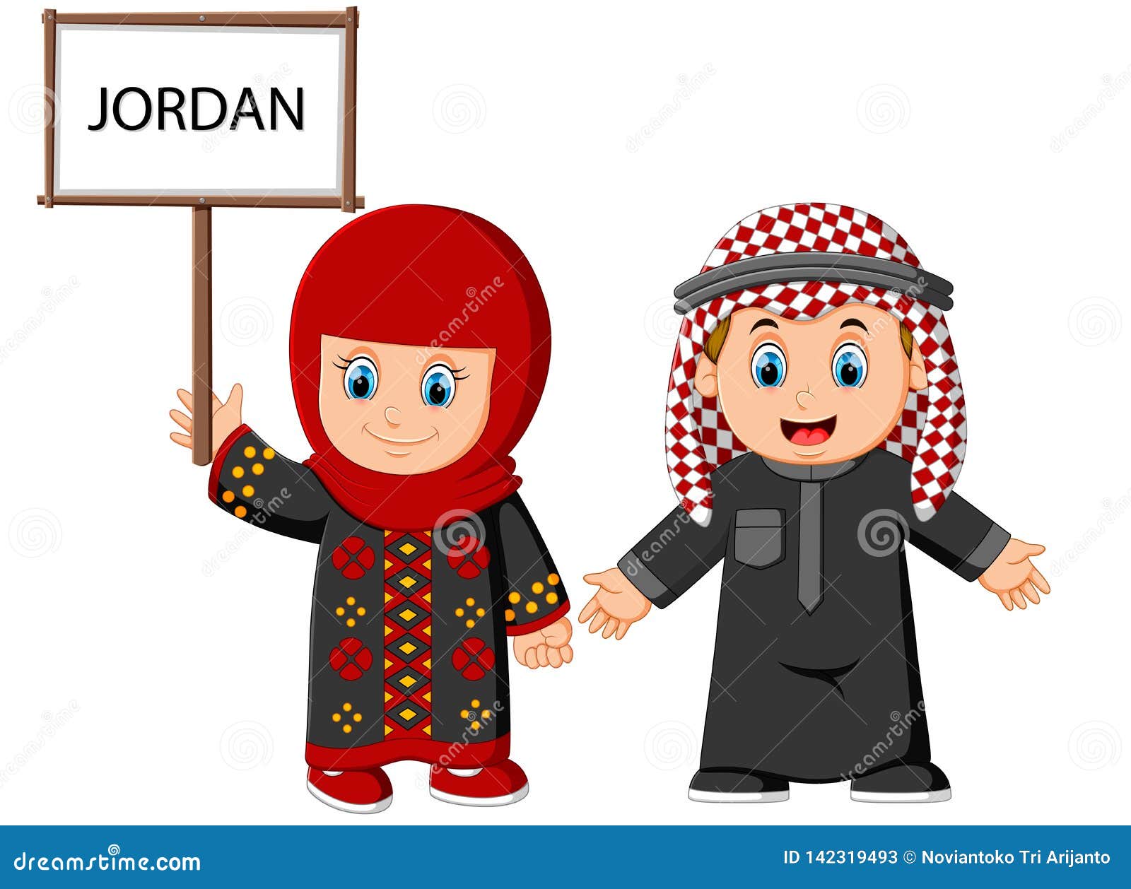 Cartoon Jordan Couple Wearing Traditional Costumes | CartoonDealer.com ...