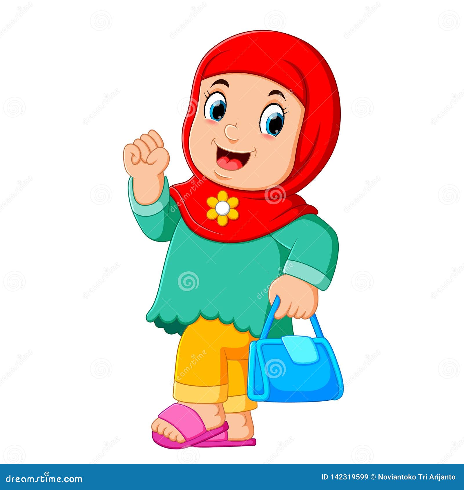 Cartoon Arab Women Character with Hijab Carrying Stock Vector ...