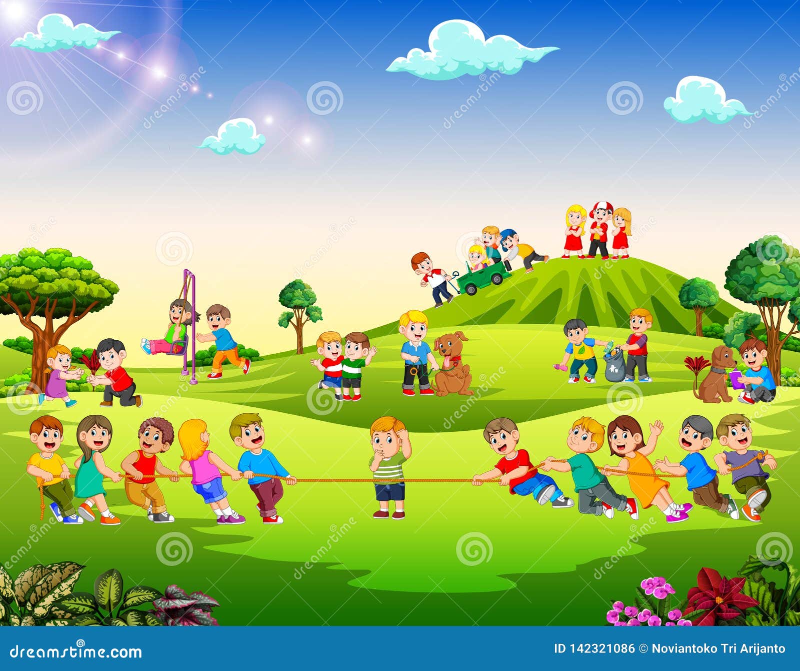 Kids Playing Outside Cartoon