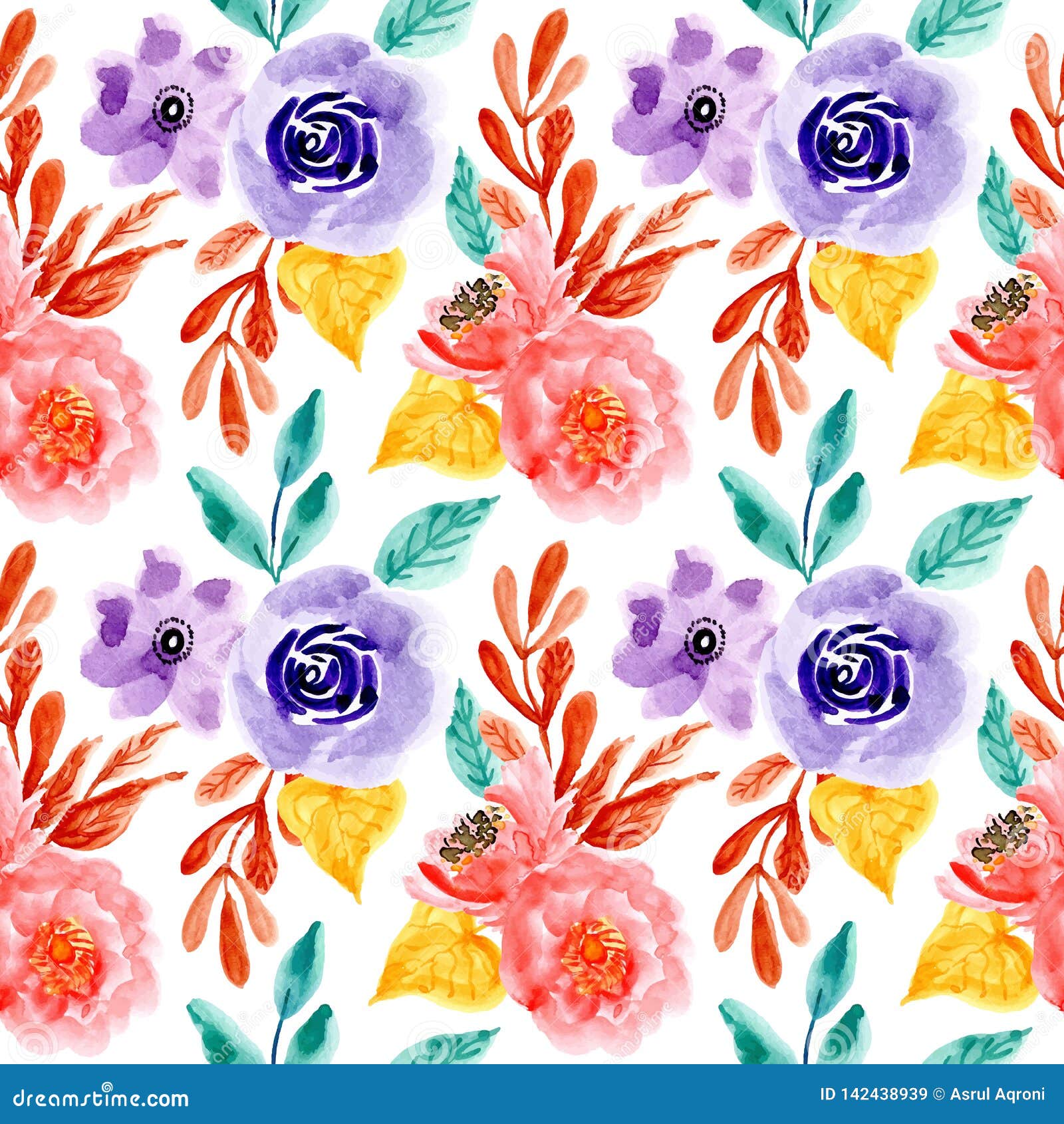 Colorful Watercolor Flower Seamless Pattern Stock Illustration ...