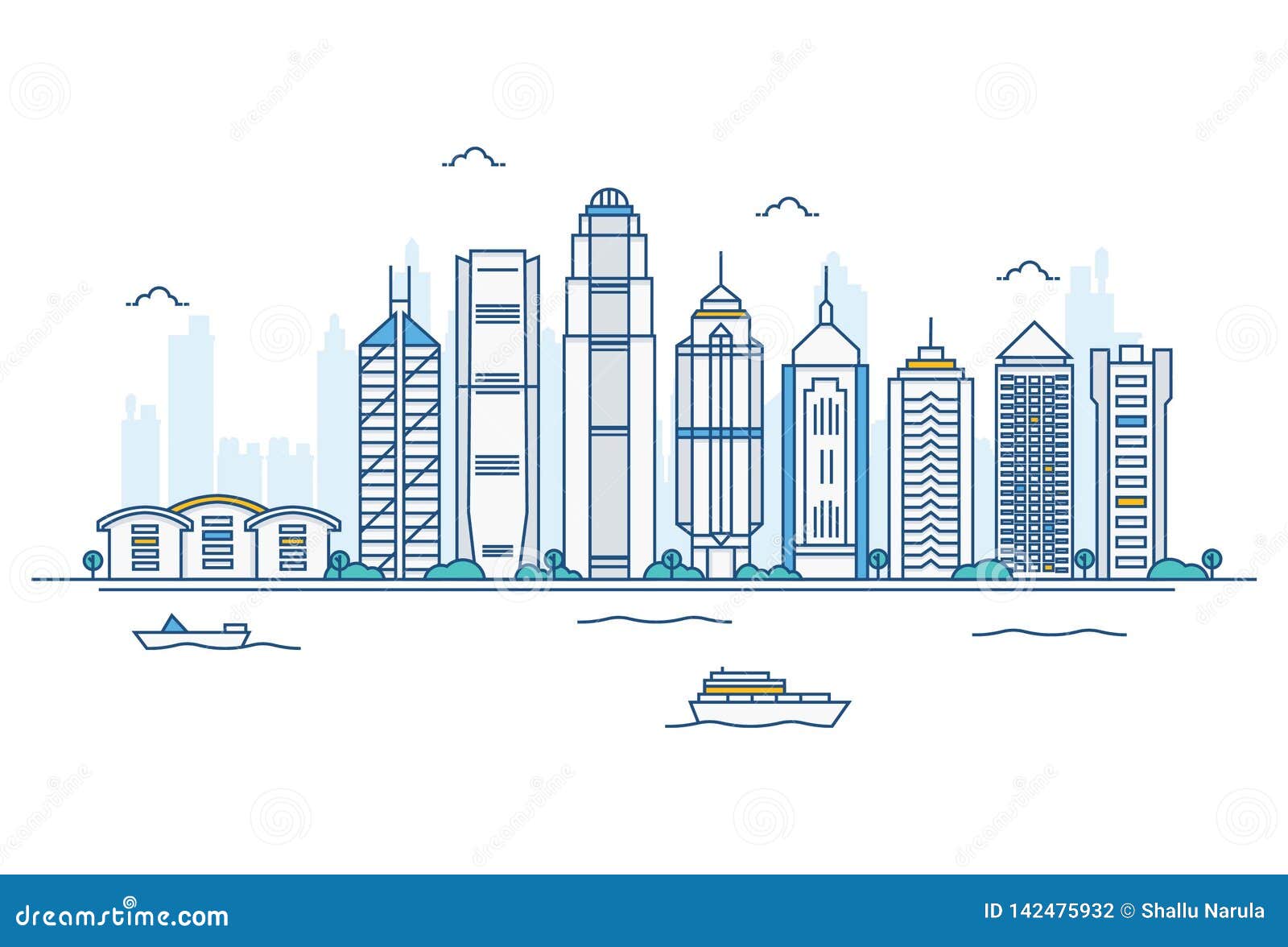 Vector Cartoon Illustration of Skylines. Stock Vector - Illustration of ...