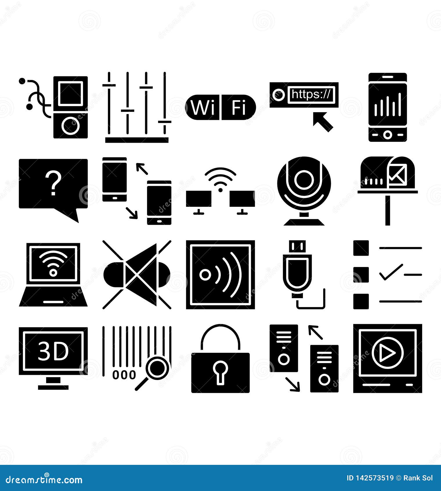 Communication and Digital Devices Isolated Vector Icons Set that Can Be ...