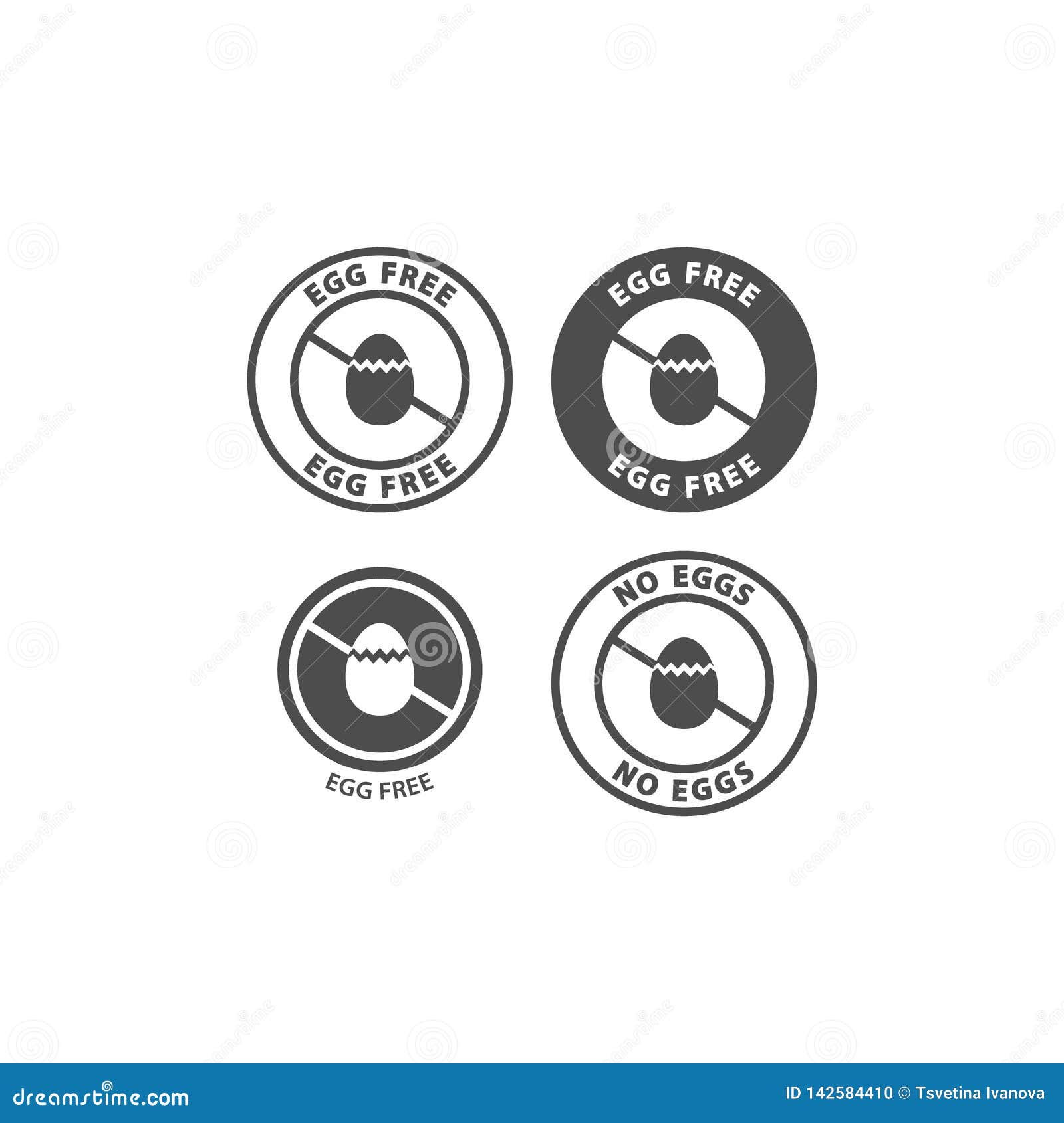Egg Free and No Eggs Food Ingredient Circle Label Icon Set. Stock ...