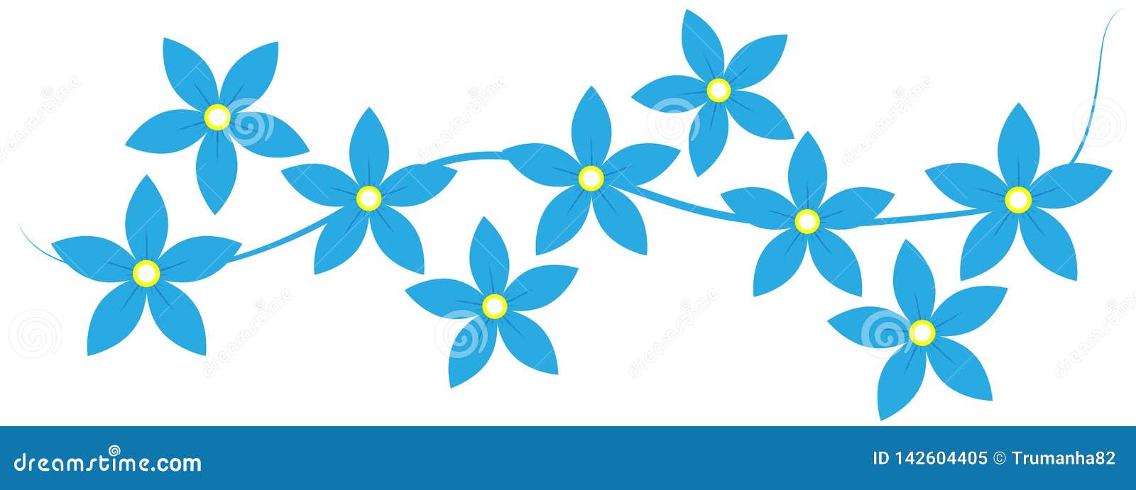 Blue Flowers Line in White Background Stock Vector - Illustration of ...
