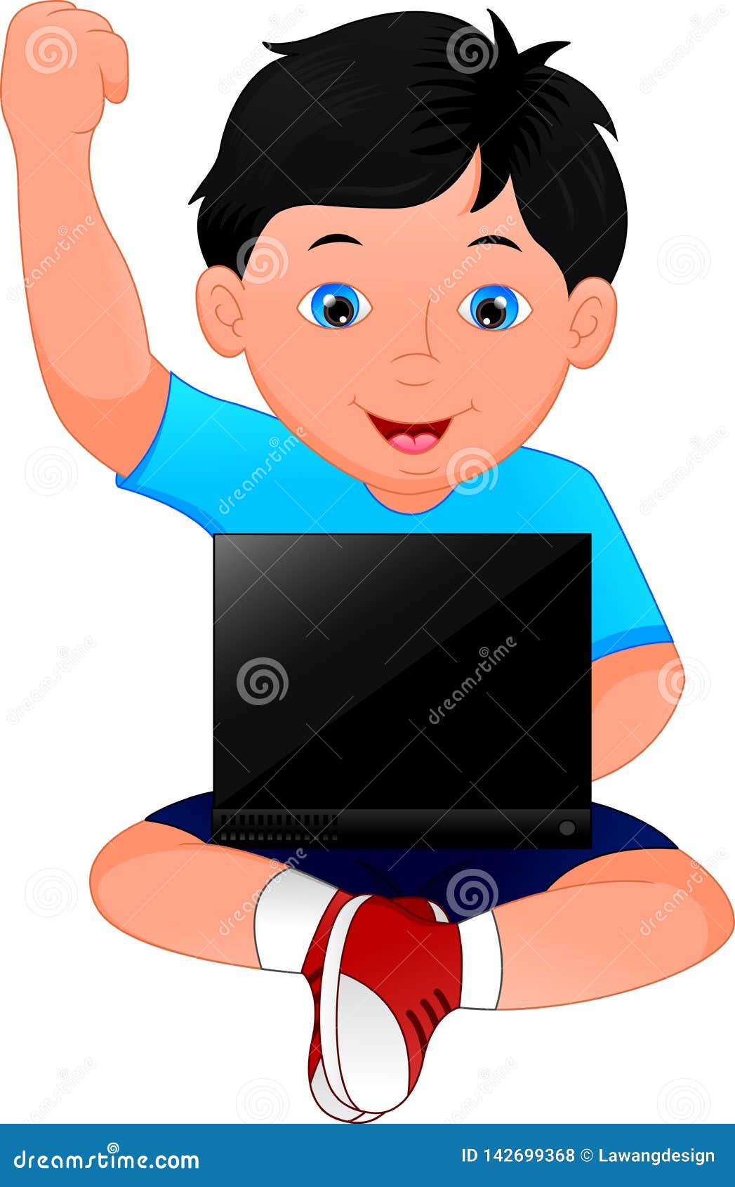 Young Boy Sitting on the Floor Using Laptop Stock Vector - Illustration ...