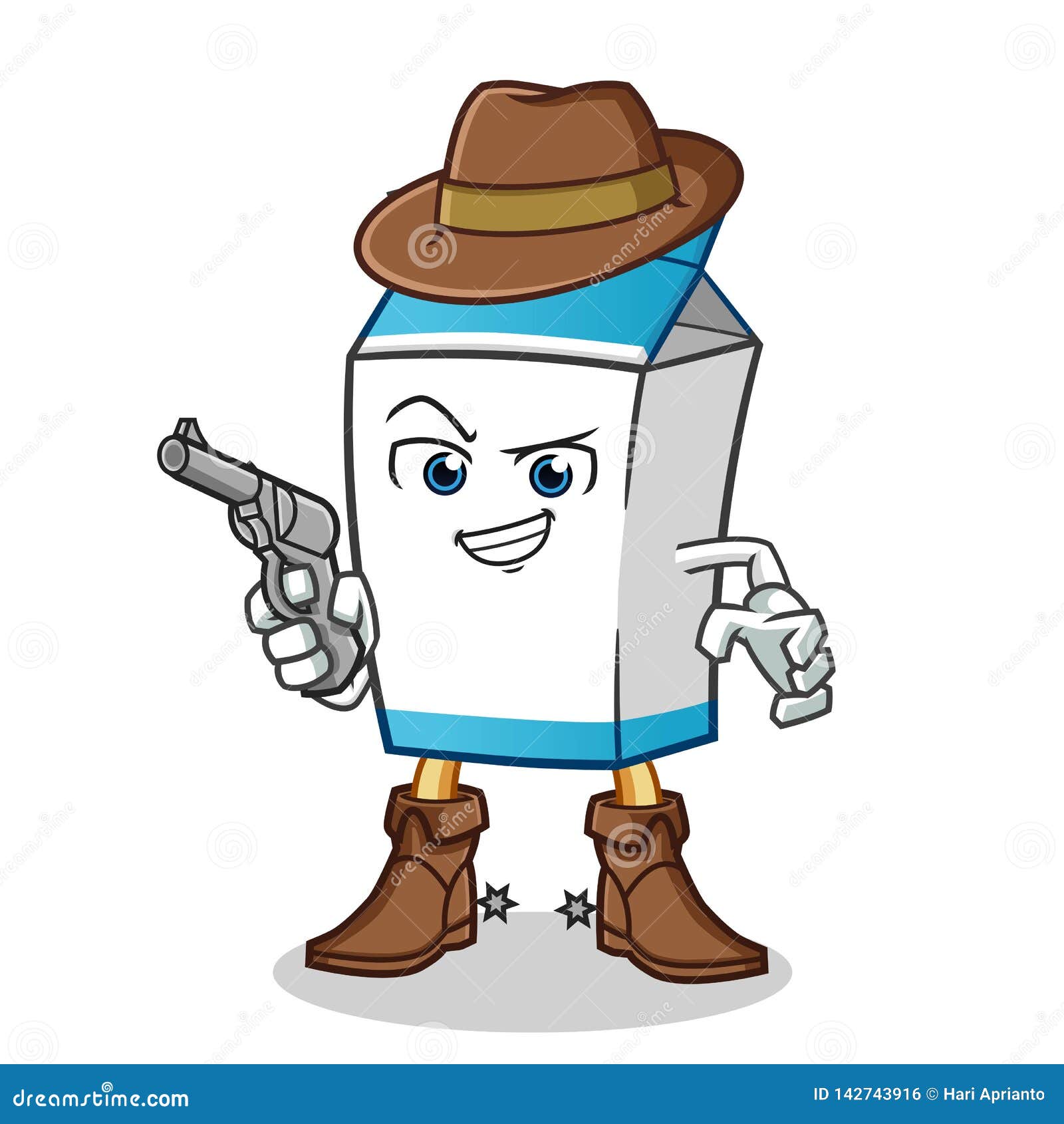 Milk Cowboy Holding Gun Mascot Vector Cartoon Illustration Stock Vector ...