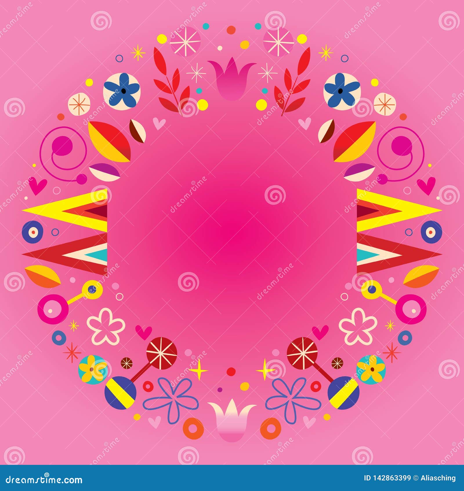 Floral Retro Circle Round Frame Stock Vector - Illustration of border ...