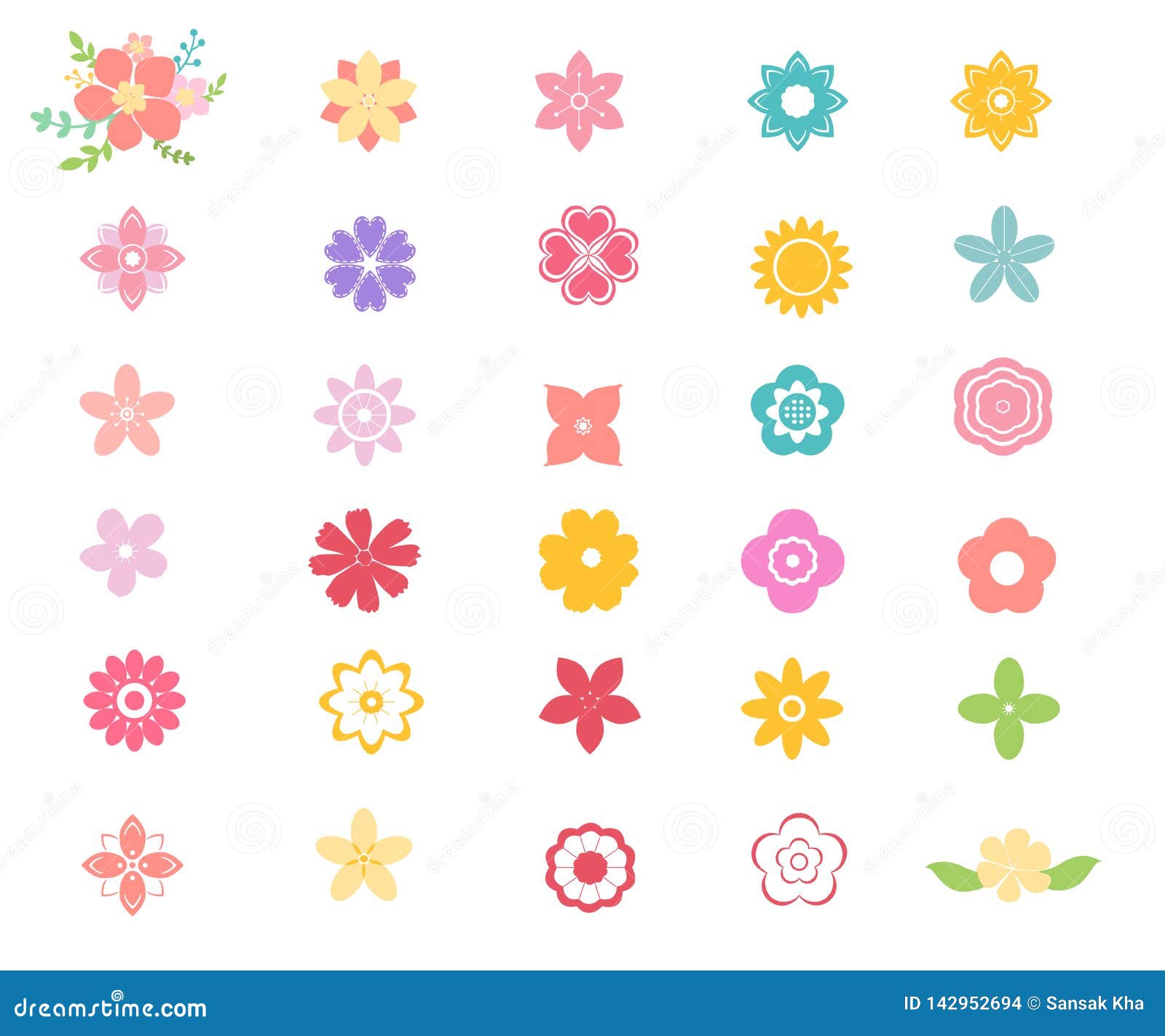Flower color icon set stock vector. Illustration of decorative - 142952694