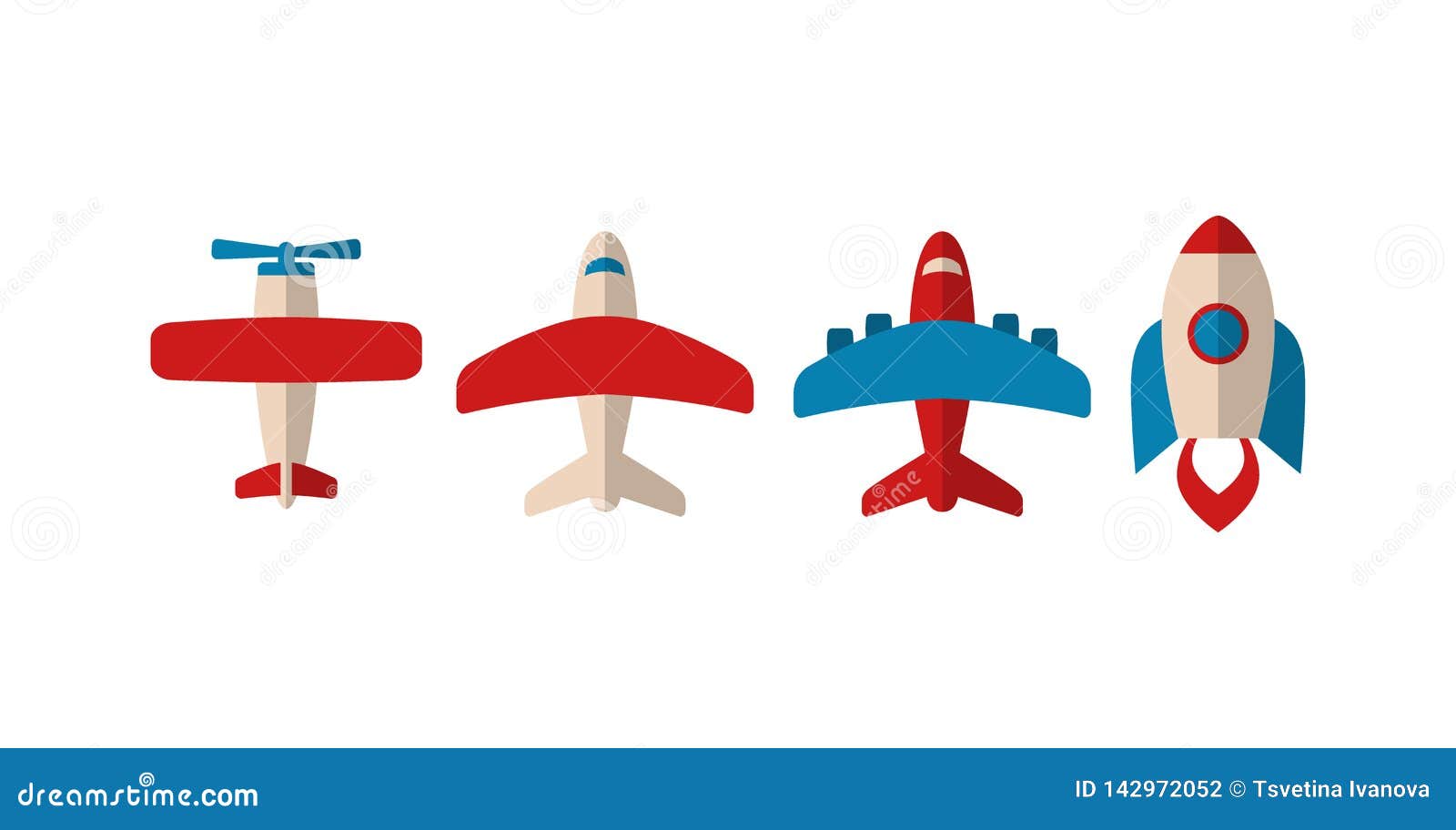 Business Launch Airplane and Startup Rocket Vector Cartoon Icon Set ...