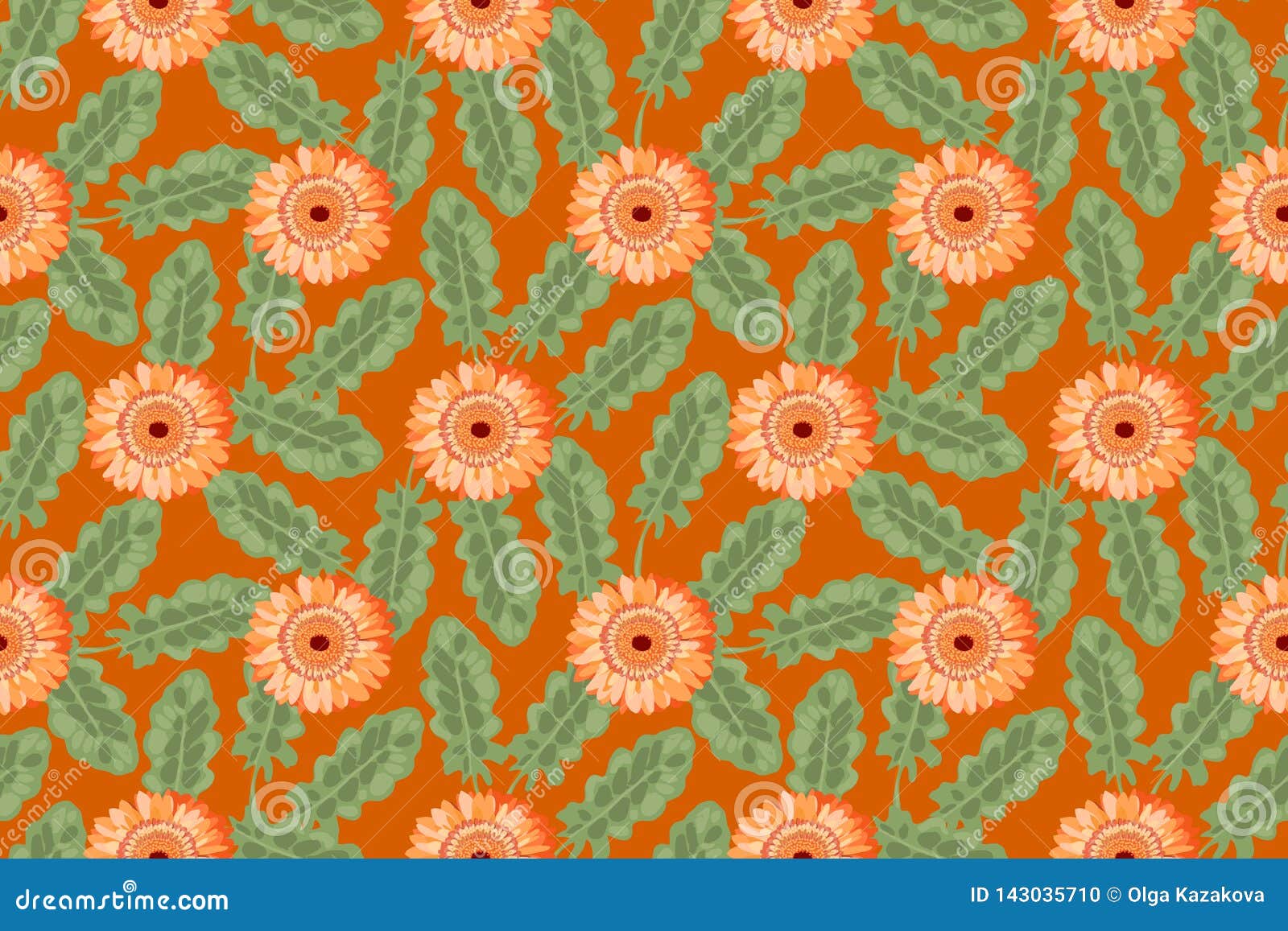 Flowers with Leaves on Terracotta Color. Stock Vector - Illustration of ...