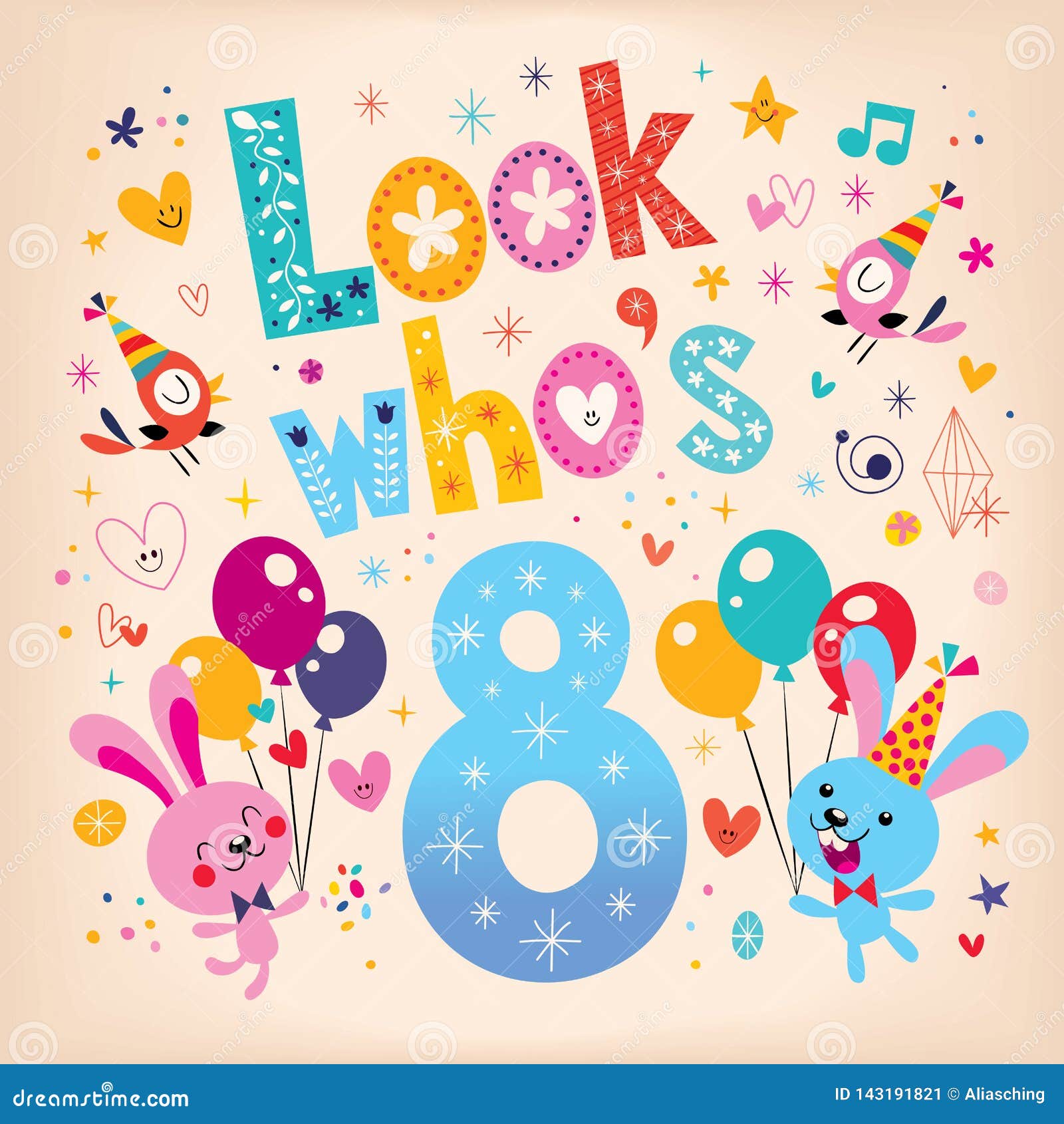 Look Who`s Eight - 8th Birthday Card Stock Vector - Illustration of ...
