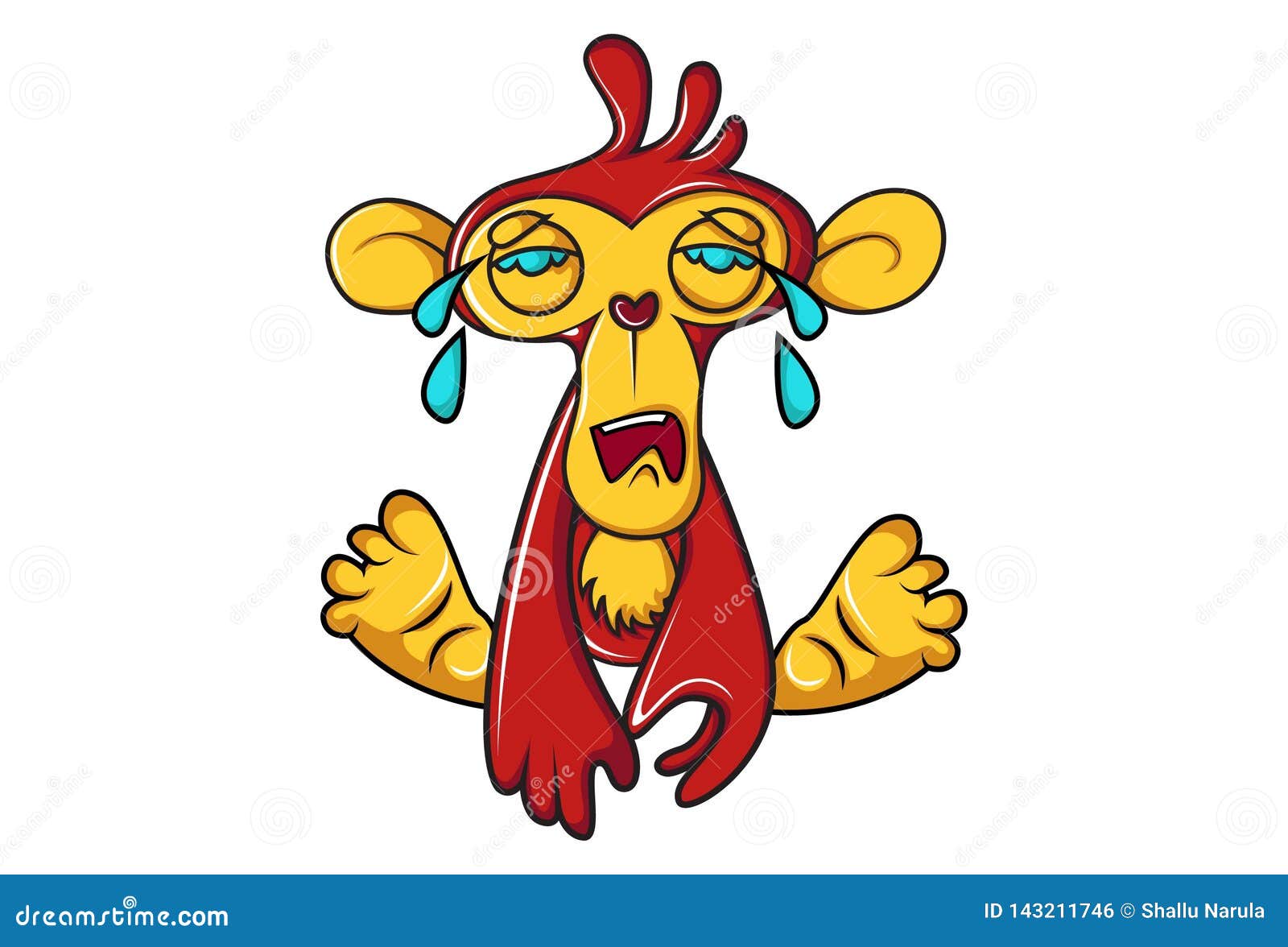Sad Monkey Crying Out Loud, Cartoon Character. Flat Vector Illustration ...