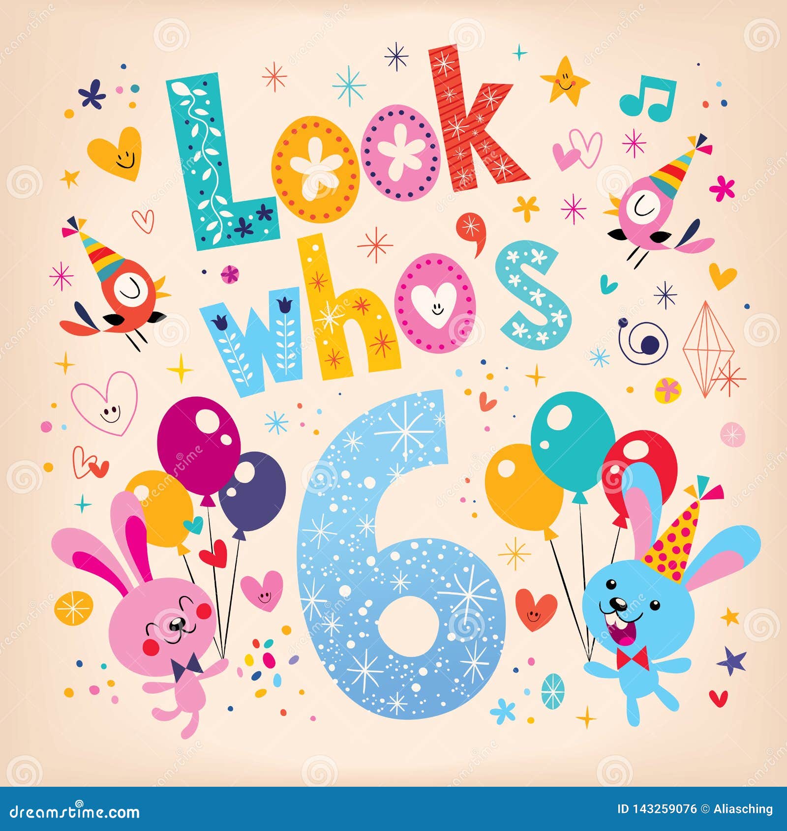 Look Who`s Six - Greeting Card Stock Vector - Illustration of childhood ...