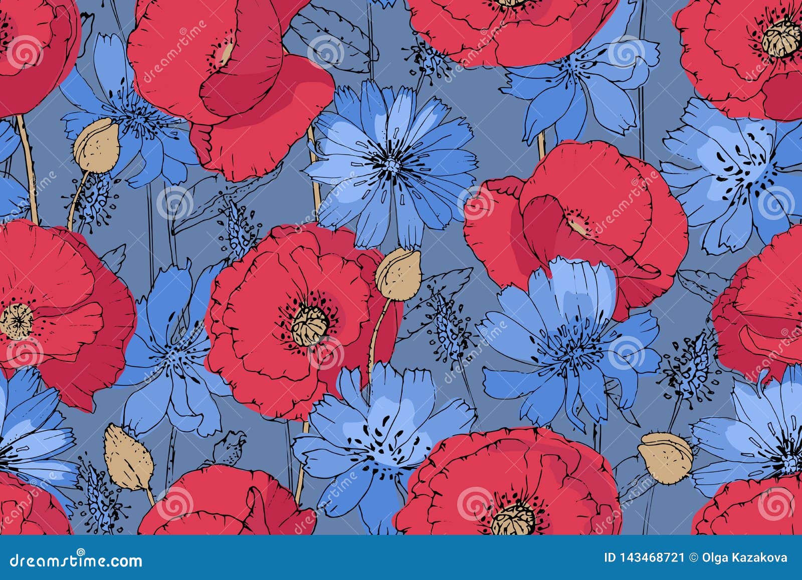 Chicory, Succory, Cichorium Wild Blue Flower Sketch. One Continuous Art ...