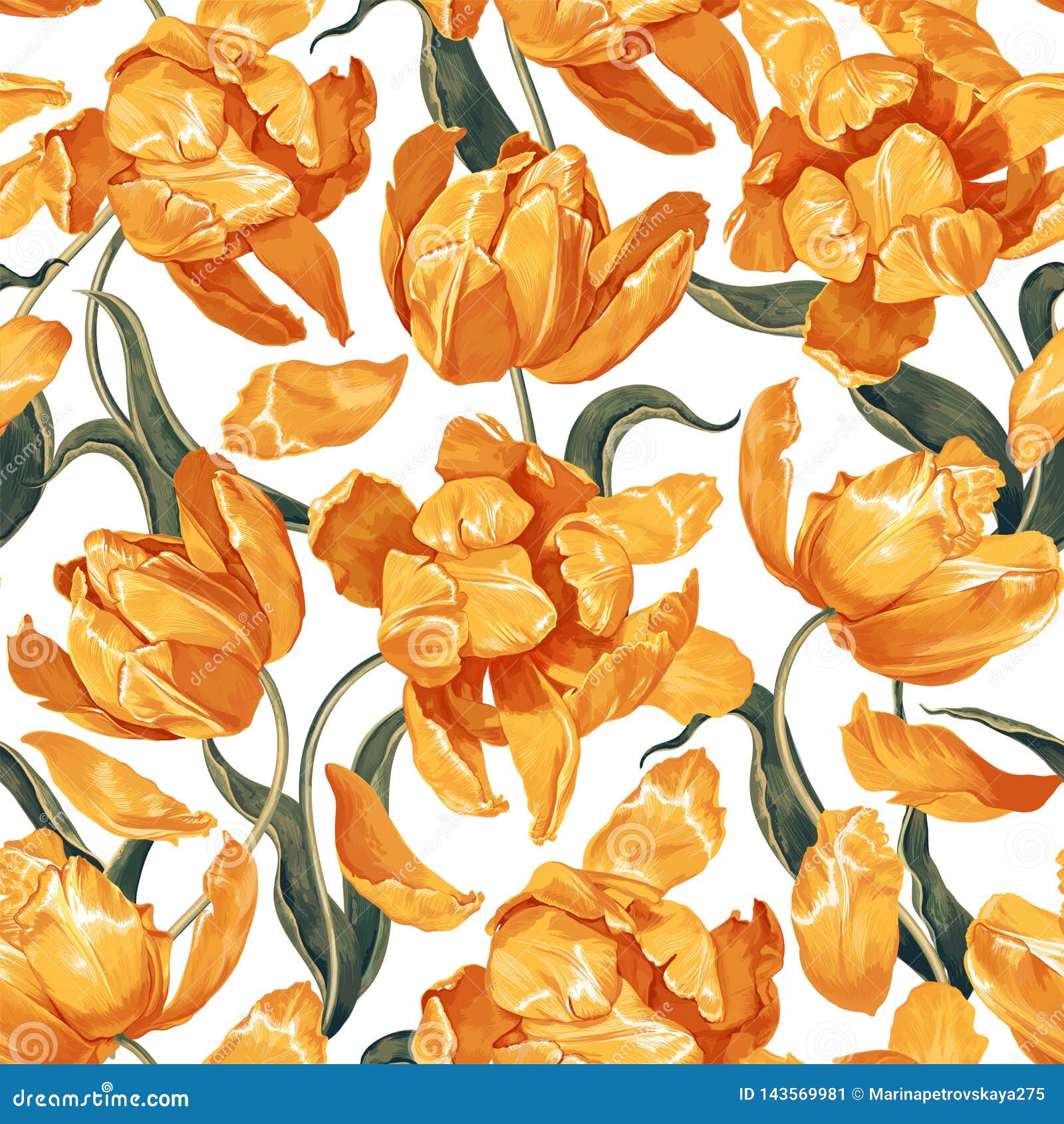 Floral Seamless Pattern with Yellow Tulips. Spring Flowers Background ...