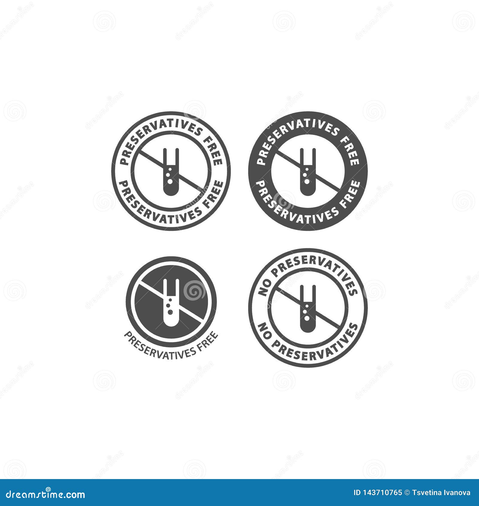 Preservative Free and No Preservatives Ingredient Circle Label Icon Set ...