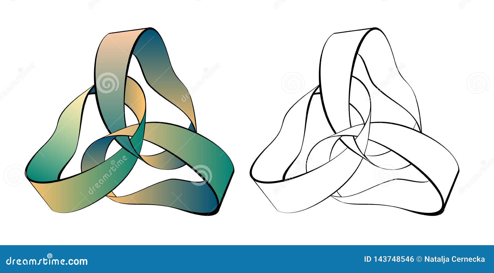 Illustration of Three Intertwined Mobius Strip. Colorful and Black and ...
