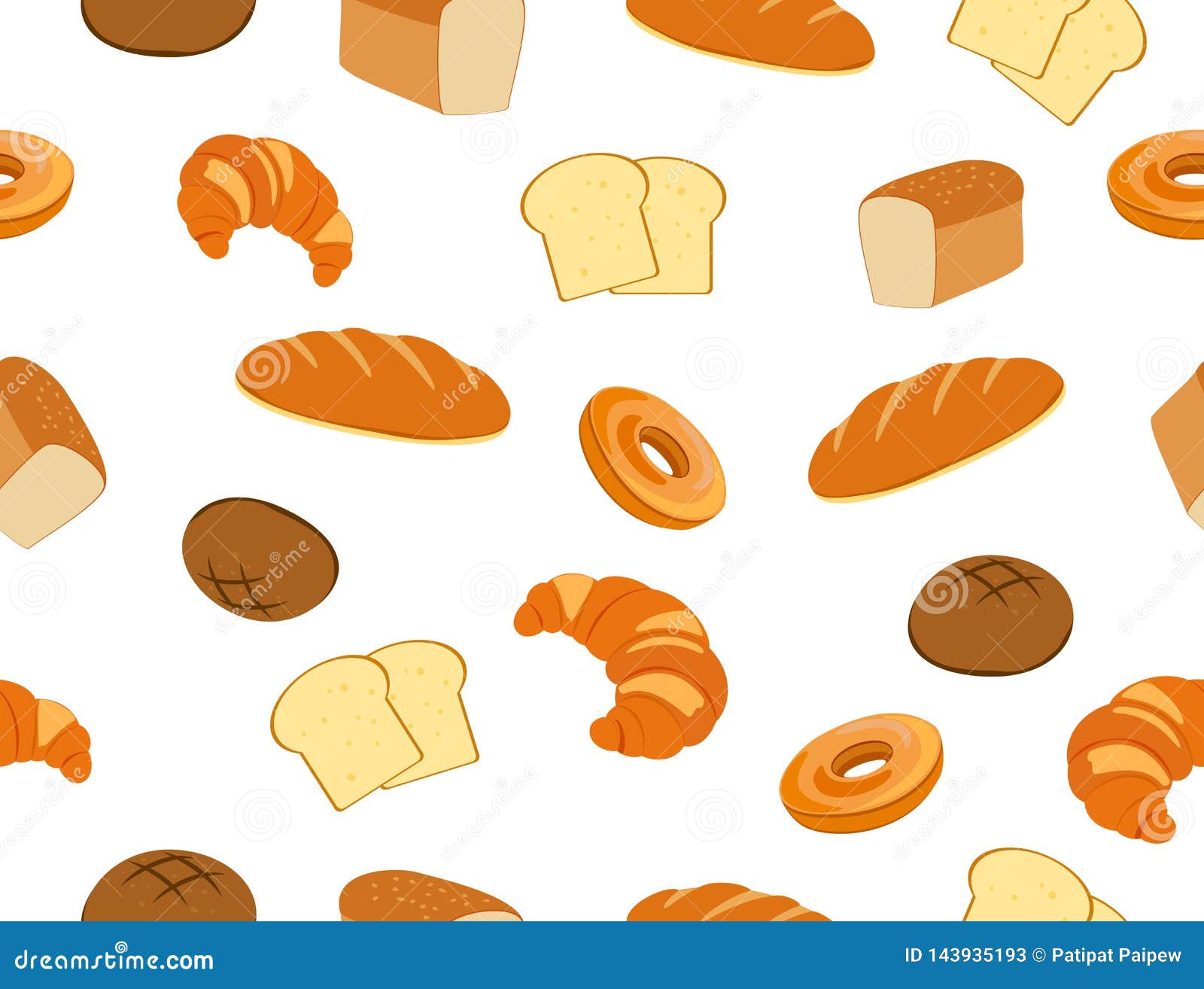 Seamless Pattern of Fresh Bakery Set on White Background Stock ...